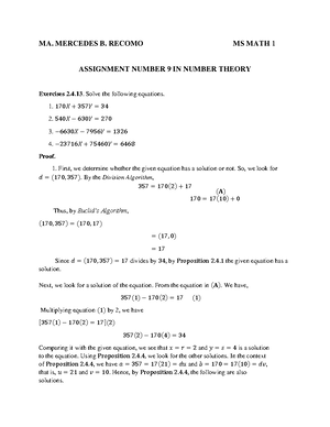 Assignment 5 Exercises 2 - MA. MERCEDES B. RECOMO MS MATH I ASSIGNMENT ...