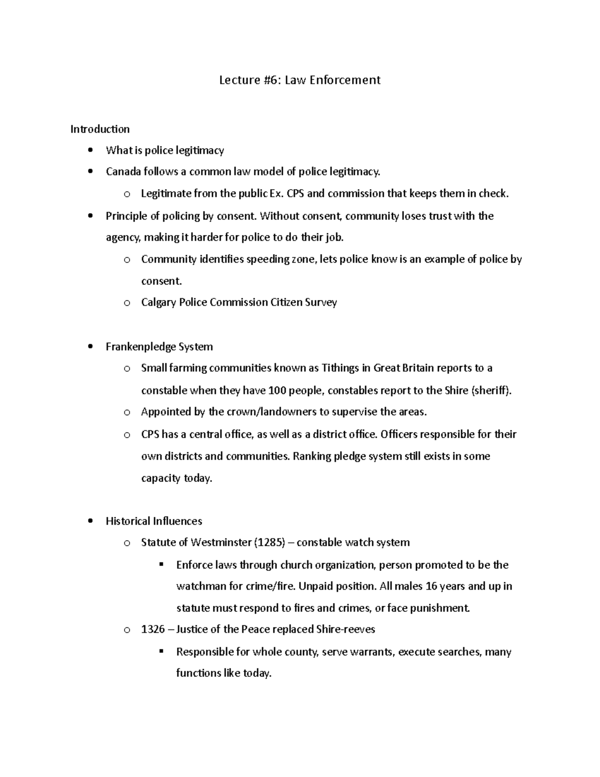 Lecture 6 notes - Lecture #6: Law Enforcement Introduction What is ...