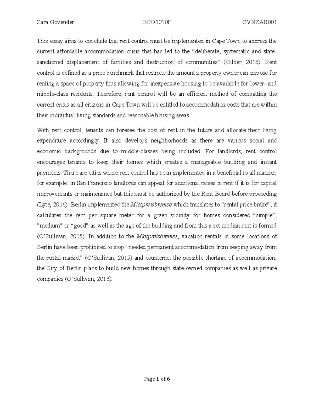 Rent Control in Cape Town - This essay aims to conclude that rent ...