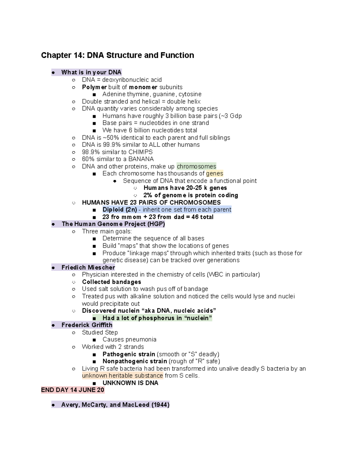 Bio 111 chap 14 - Dr. Angela Hawkins - Chapter 14: DNA Structure and ...