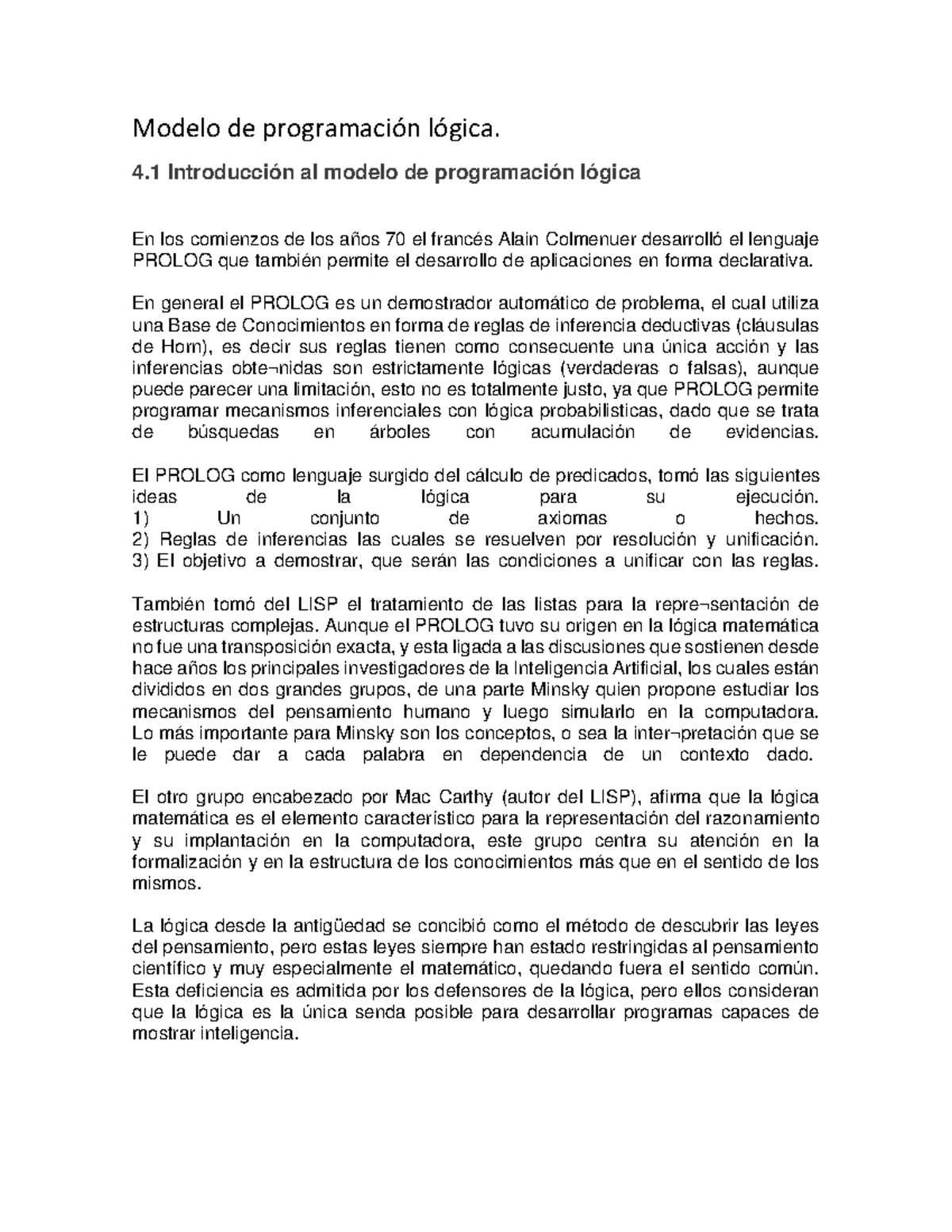 4 PLYF - Resumen unidad 4 - Modelo de programación lógica. 4 ...