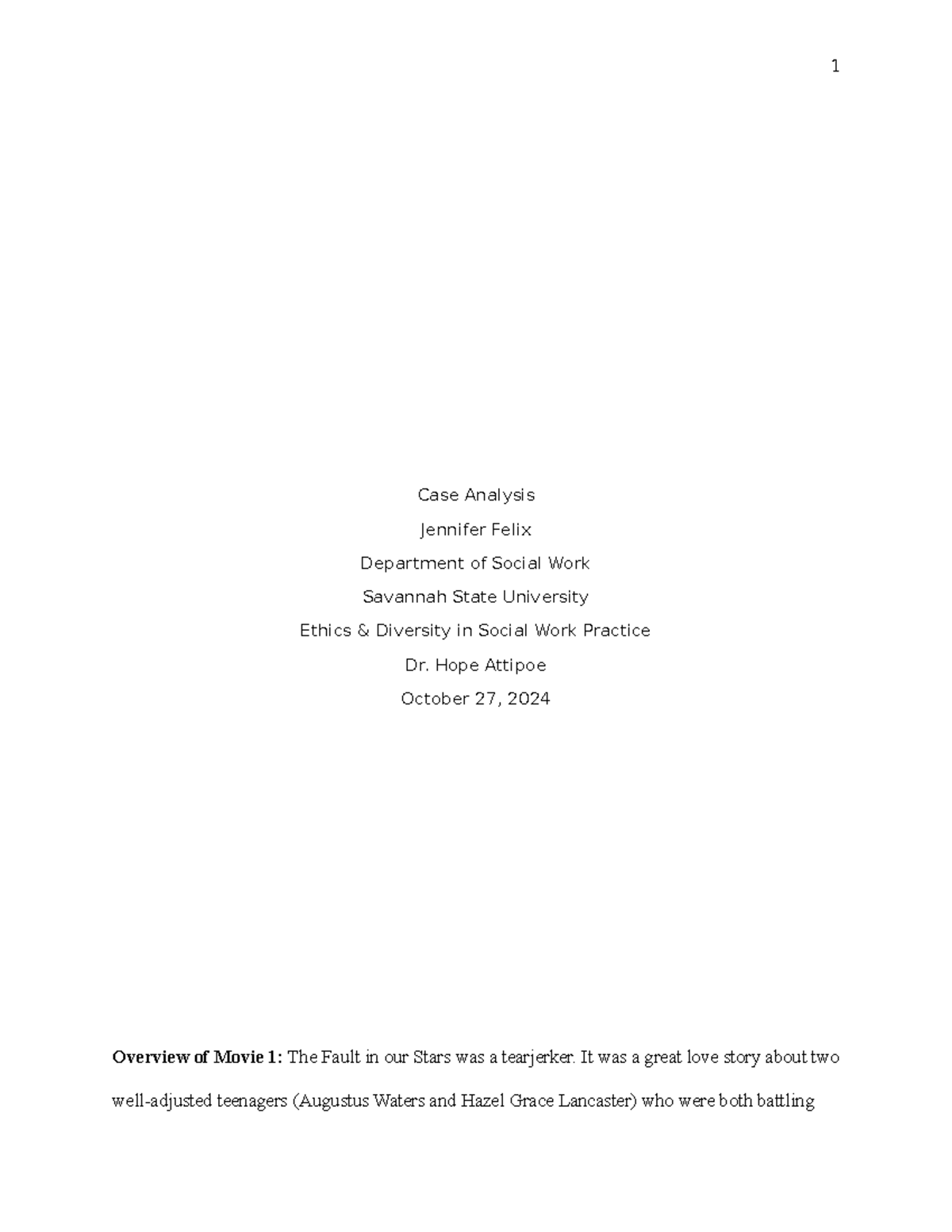 Case Analysis - Hudson - Case Analysis Jennifer Felix Department of ...