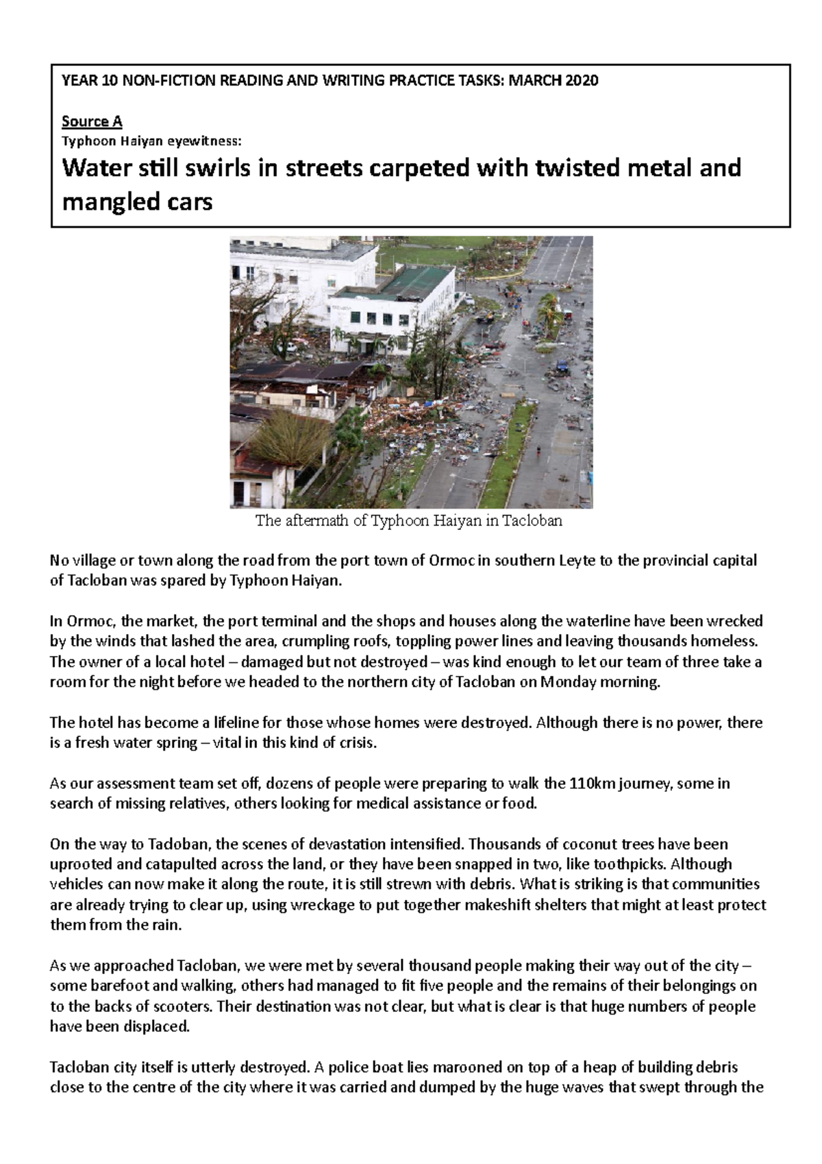 Typhoon texts to compare - The aftermath of Typhoon Haiyan in Tacloban ...