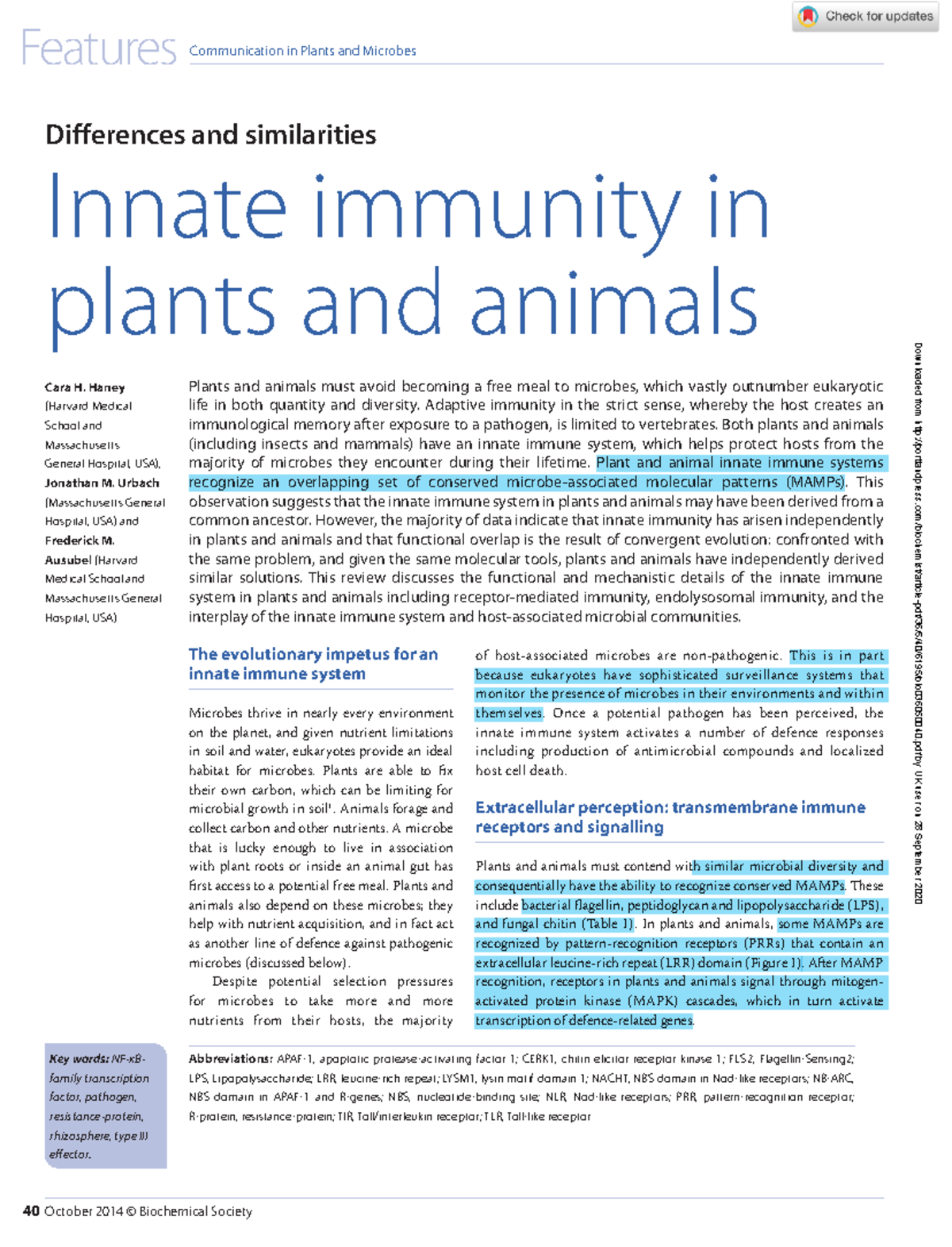 Plant Signalling PDF - Features Innate immunity in plants and animals ...