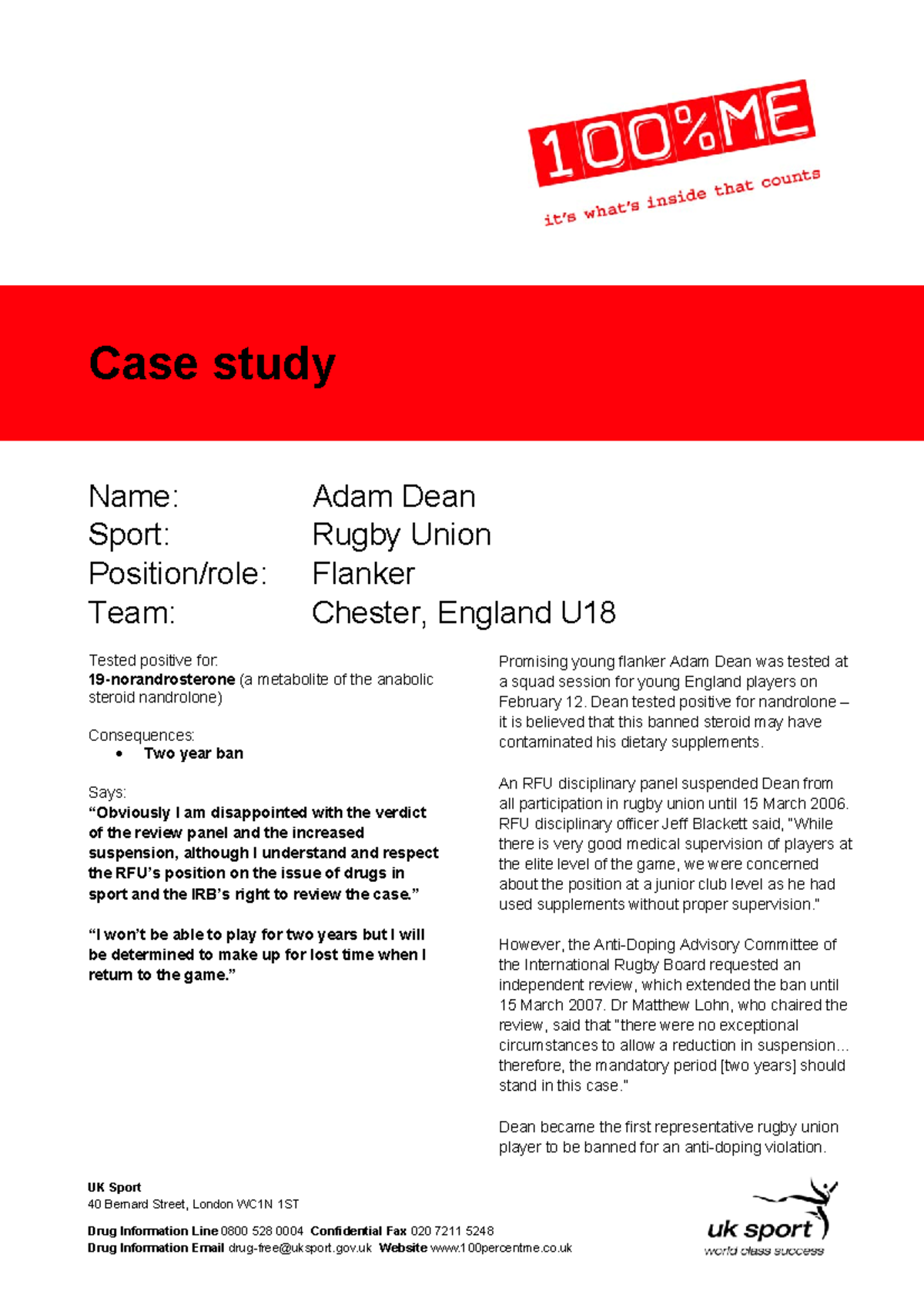 Adam Dean - rugby union - lol - UK Sport 40 Bernard Street, London WC1N ...