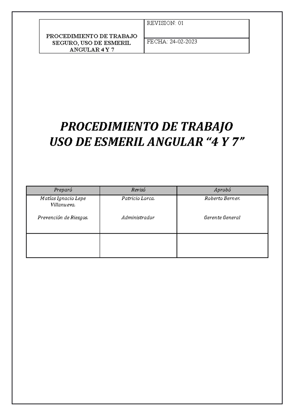 PTS 2 USO DE Esmeril Angular 4-Y-7 Andres Rubilar - PROCEDIMIENTO DE ...