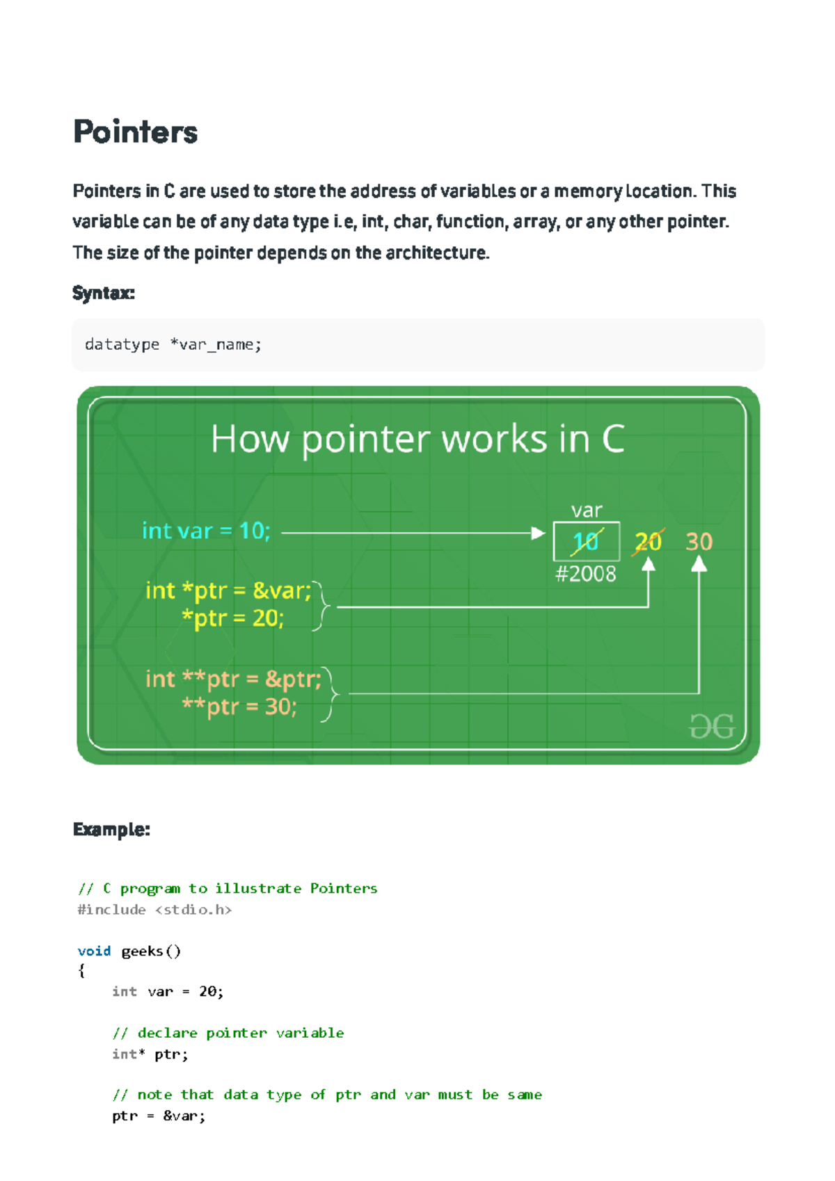 [10] Pointers - Important topic of any language - Pointers in C are used to store the address of ...