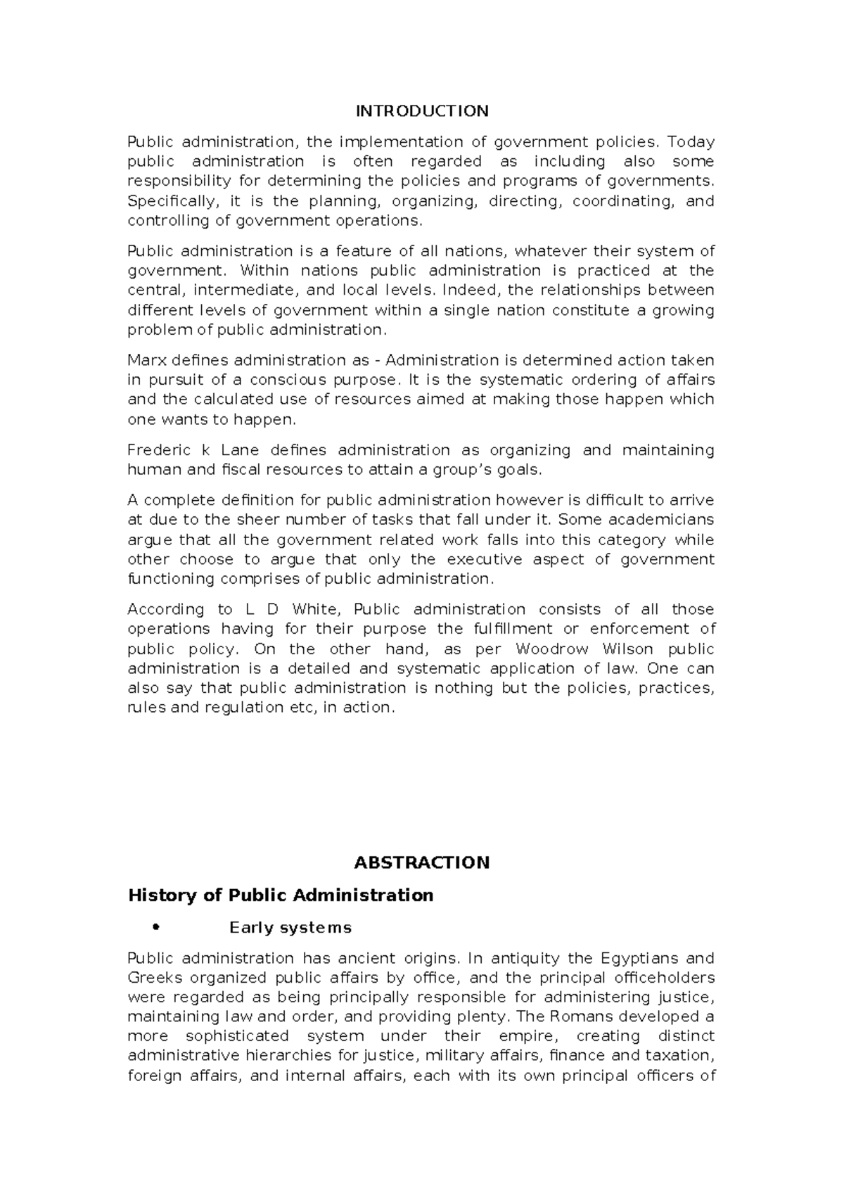 PAM-609-Evolution-of-Public-Administration - INTRODUCTION Public administration, the ...