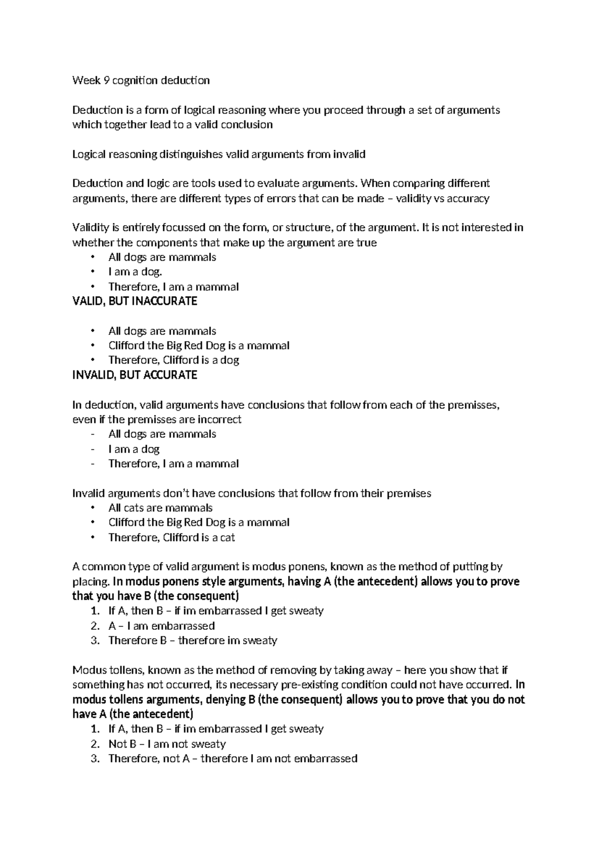 Week 9 cognition deduction - Week 9 cognition deduction Deduction is a ...