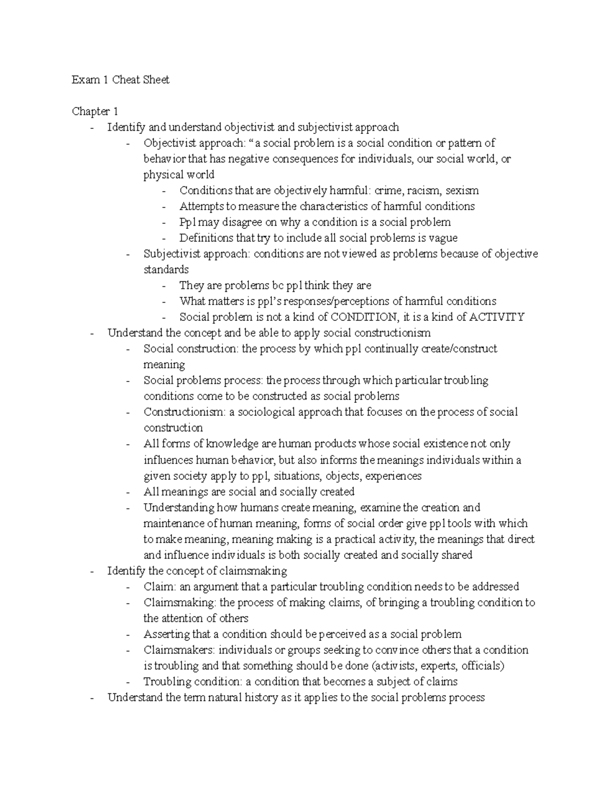 Exam 1 Cheat Sheet - Exam 1 Cheat Sheet Chapter 1 - Identify and ...