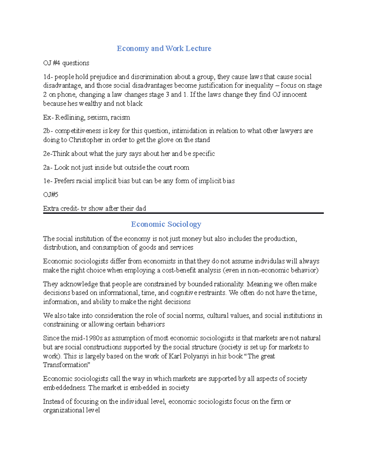 Economy and Work Notes - SOCI 205 - TAMU - Studocu