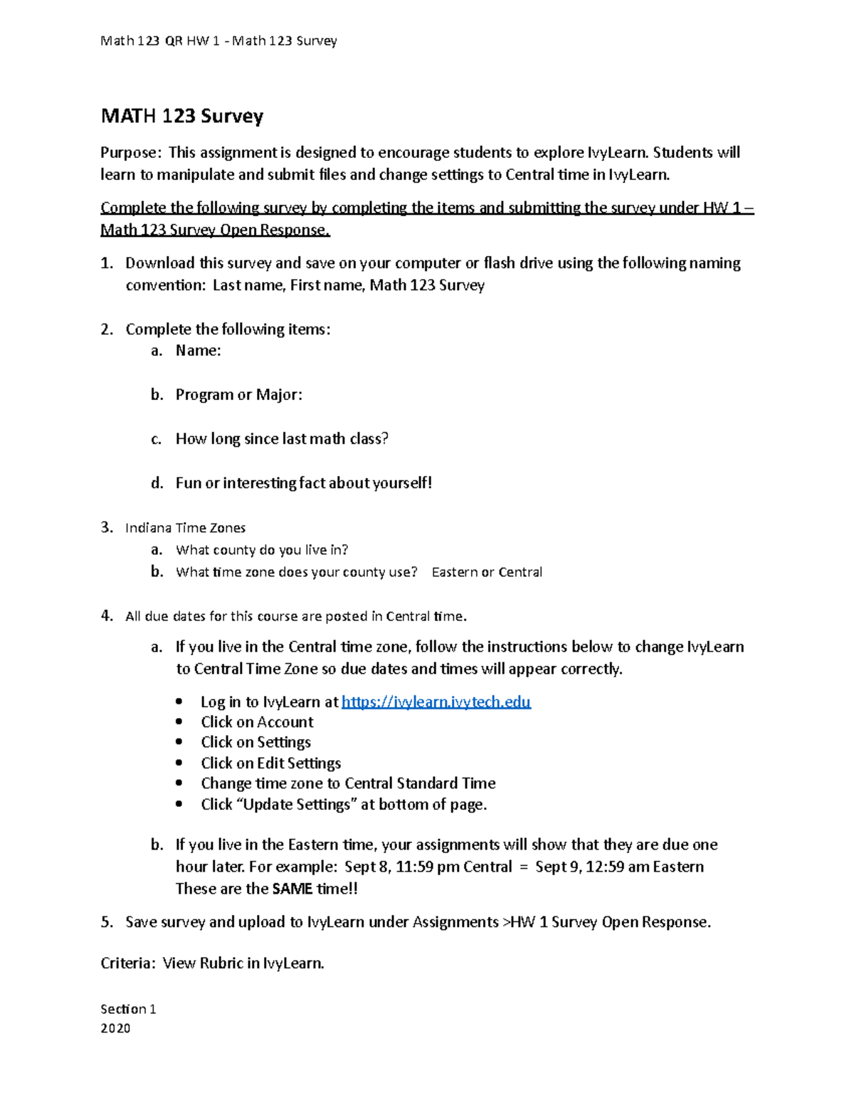 HW 1 Math 123 Survey - j b. m. - Math 123 QR HW 1 - Math 123 Survey ...