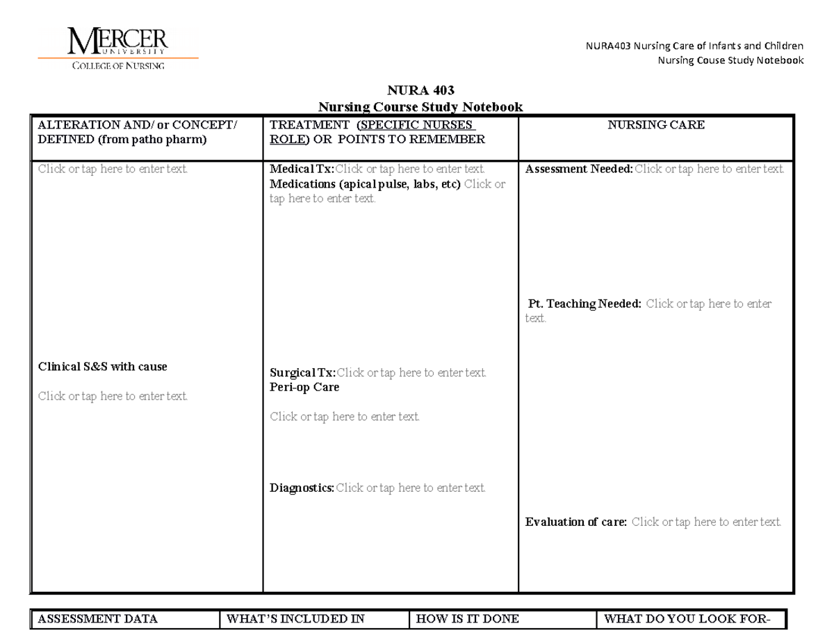 Pediatric Study Notebook - NURA403 Nursing Care of Infants and Children ...