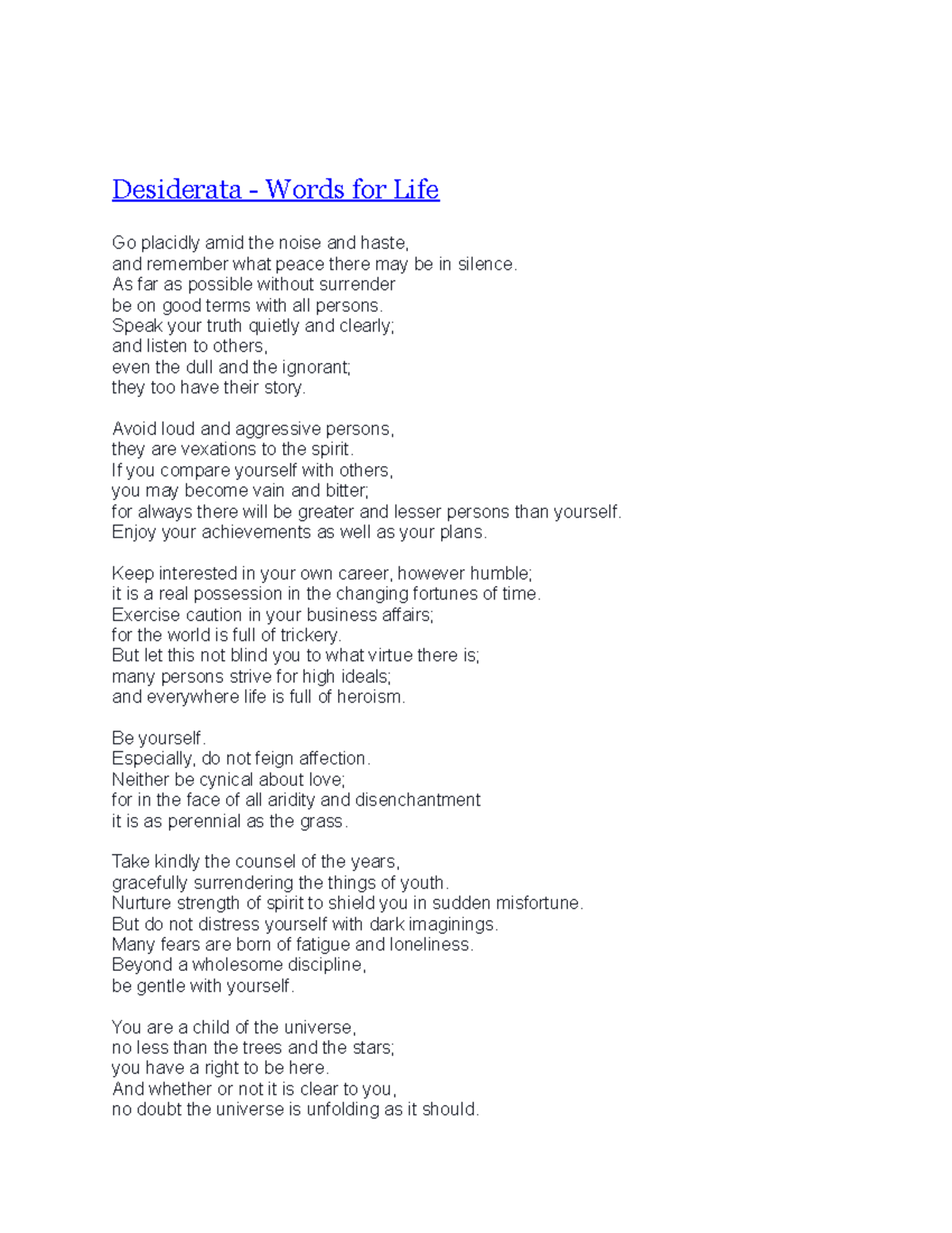 Desiderata POEM - HERHMAN - Noi che desideriamo senza fine - Desiderata ...