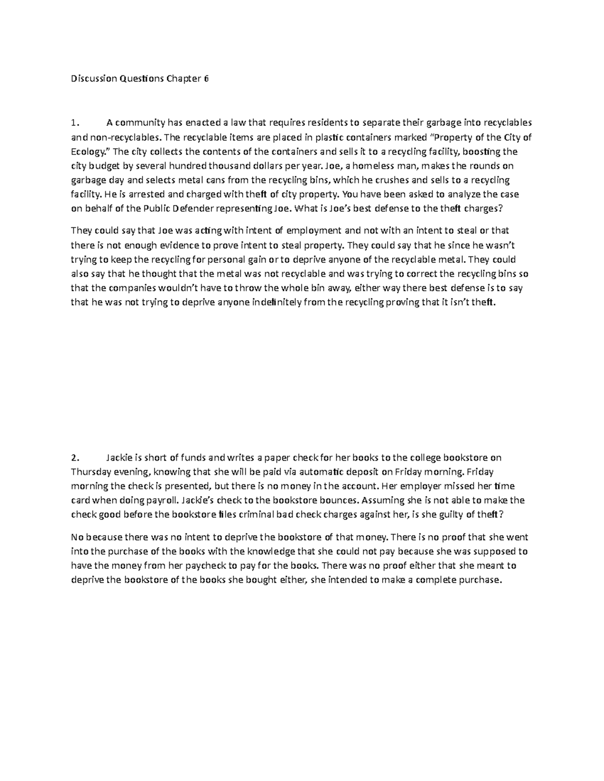 Chapter 6 Discussion 2500 - Discussion Questions Chapter 6 A community ...