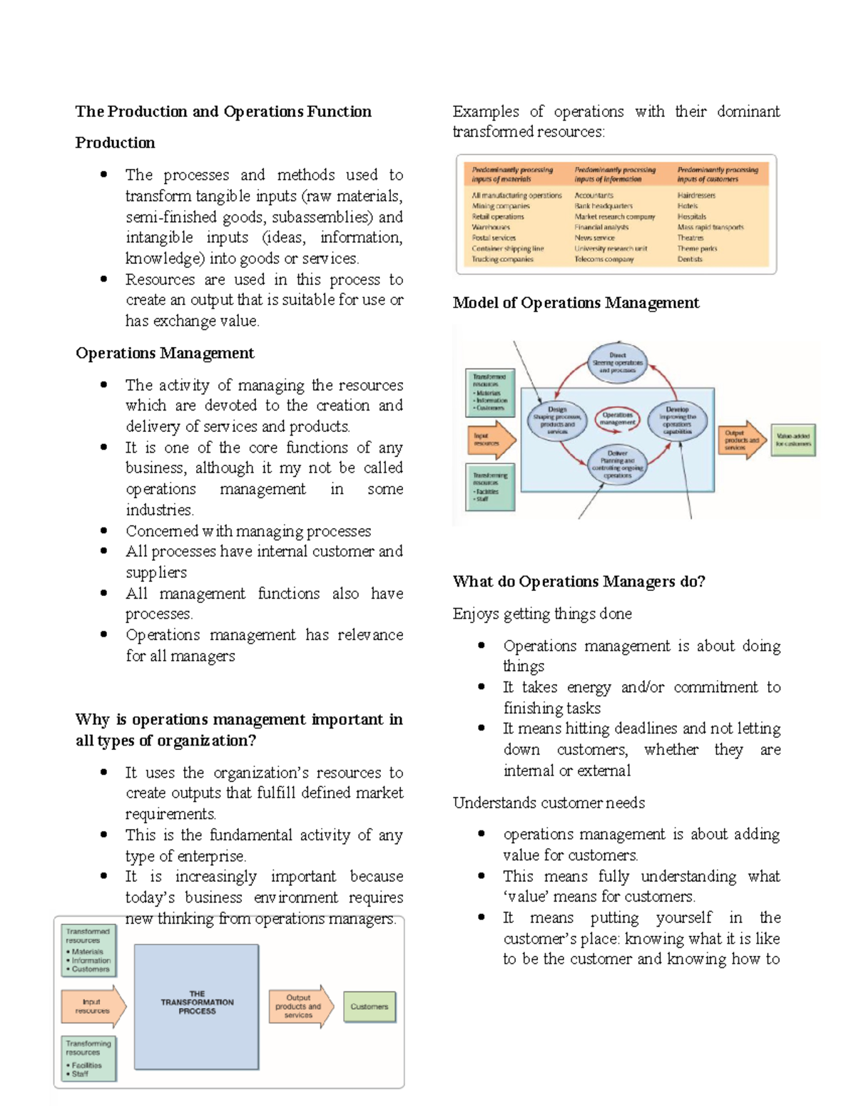 Omtqm Midterm - The Production and Operations Function Production The processes and methods used ...