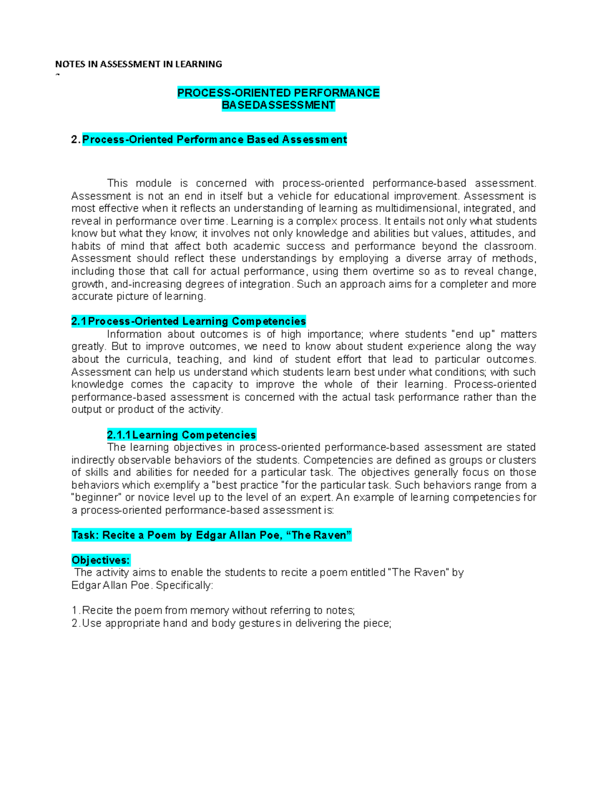 Process- Oriented Performance Basedassessment - PROCESS-ORIENTED PERFORMANCE BASEDASSESSMENT ...