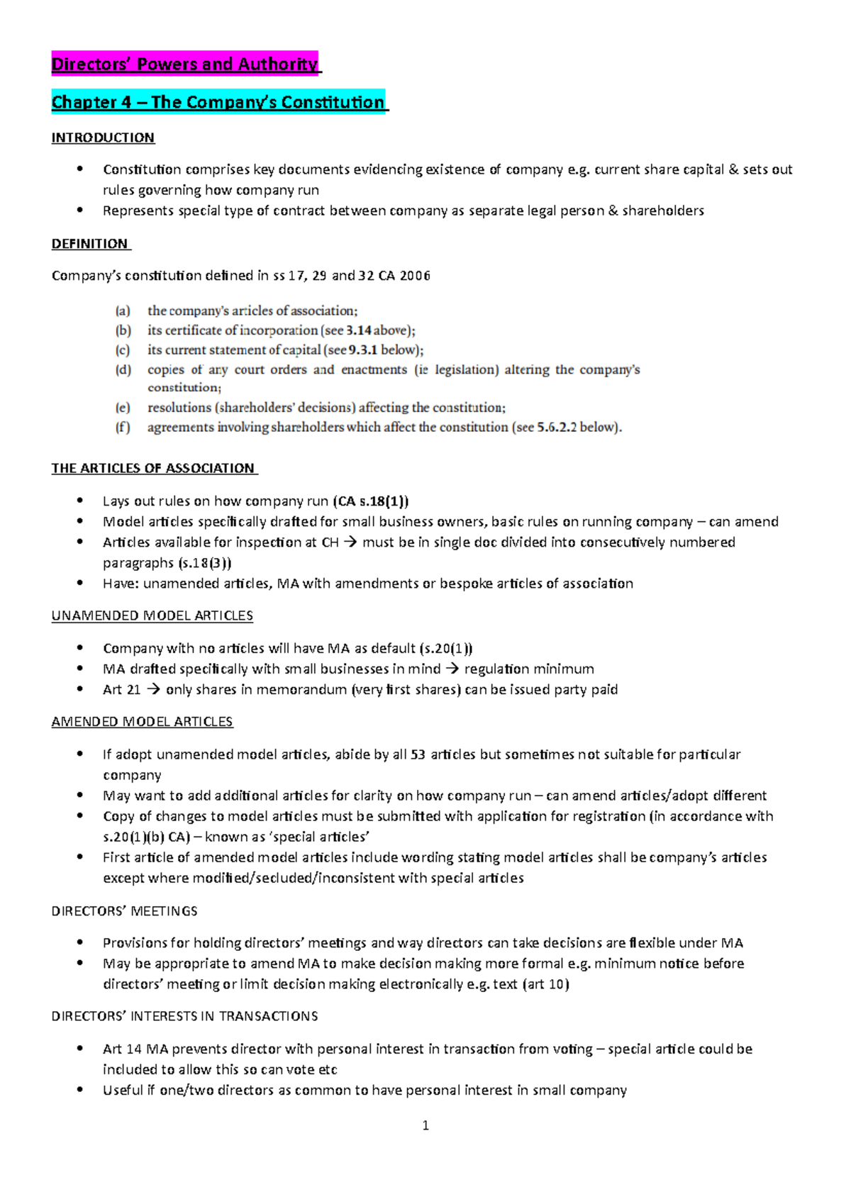 Director's Powers and Authority - Directors’ Powers and Authority ...