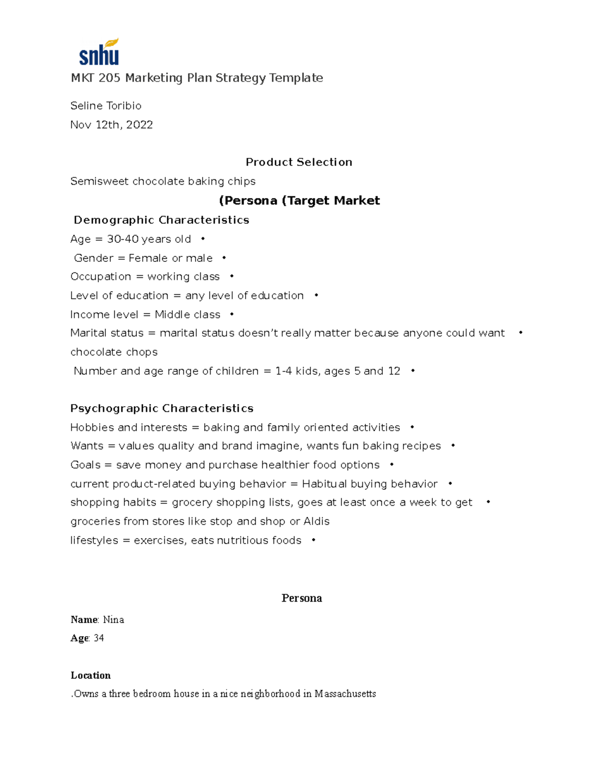 MKT 205 Marketing Plan Strategy Template - MKT 205 Marketing Plan ...