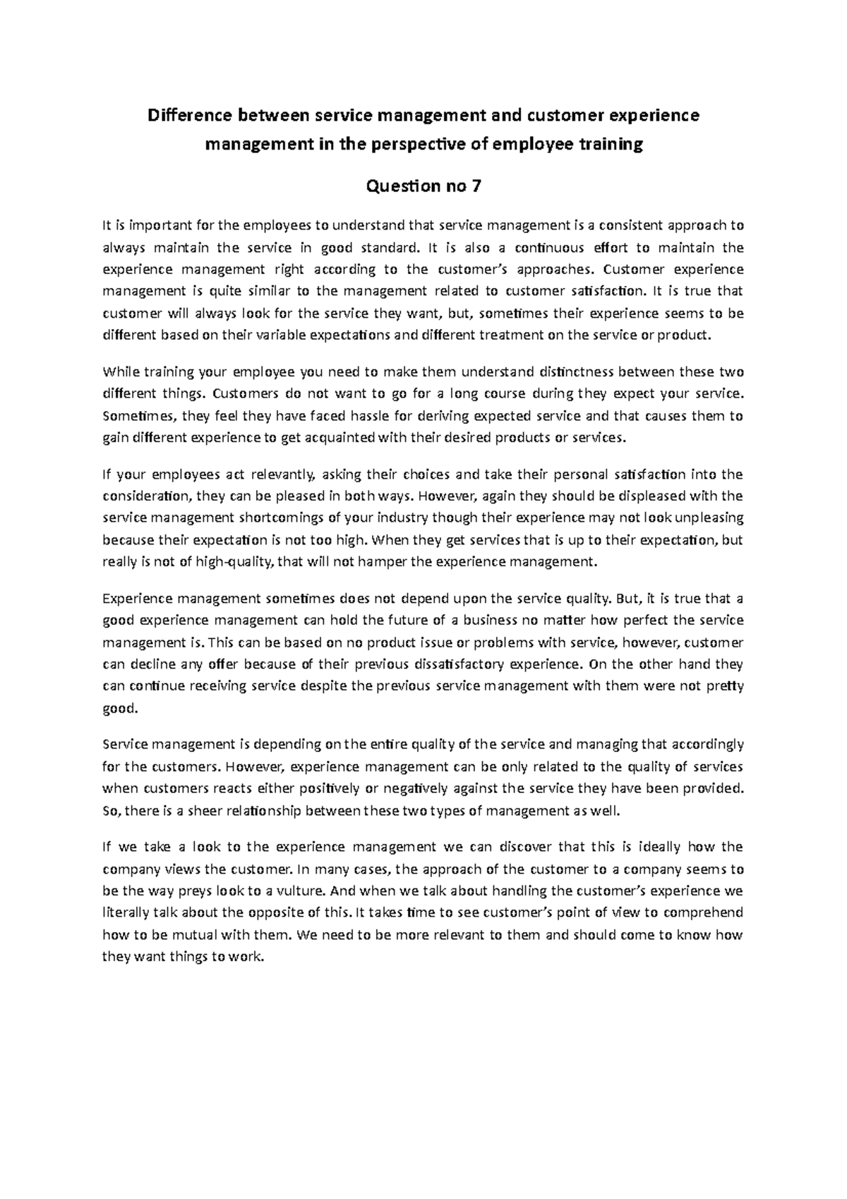 Service management vs experience management - Difference between ...