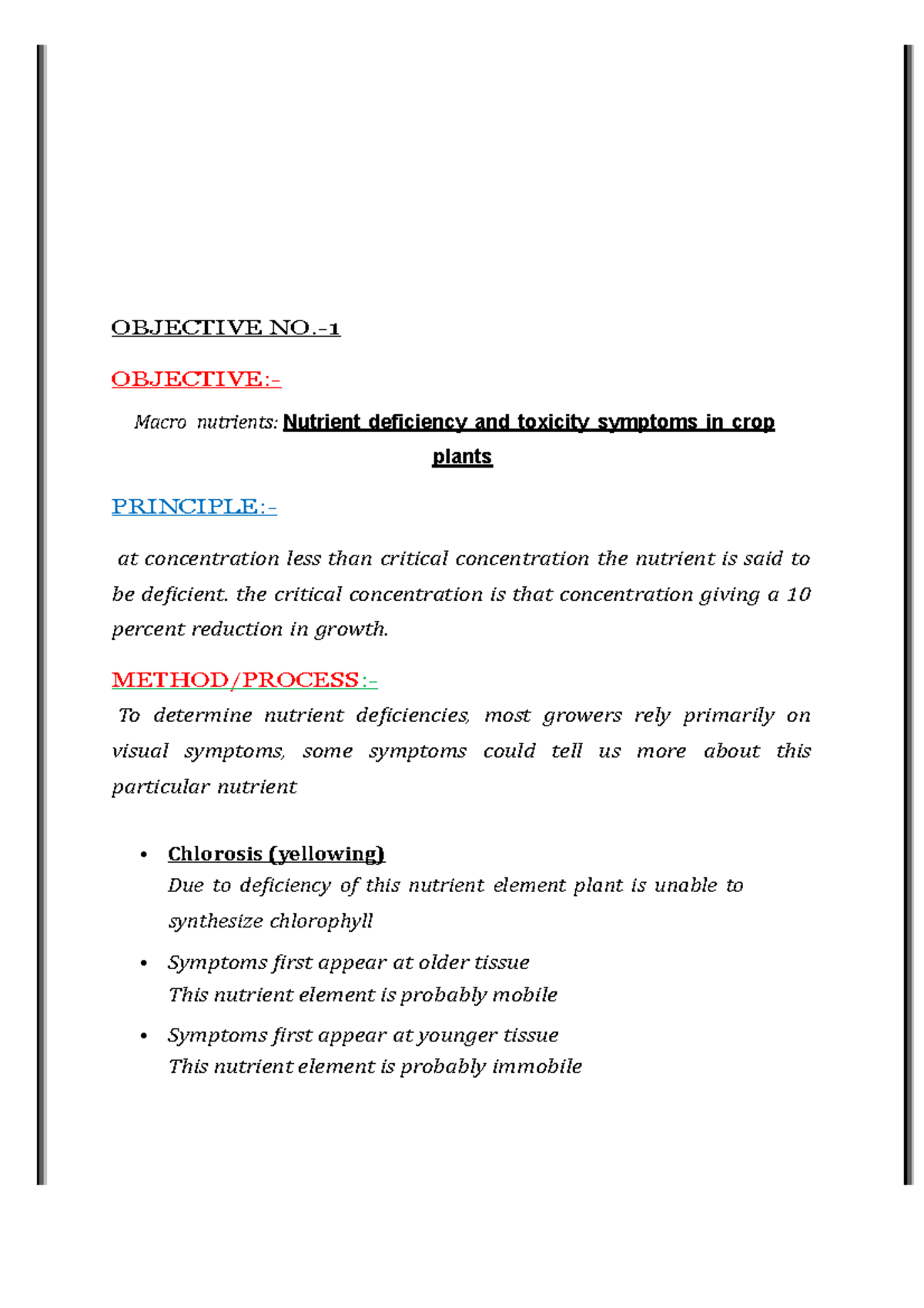 Nutrient deficiency and toxicity symptoms in crop plants macro - OBJECTIVE NO.- OBJECTIVE ...