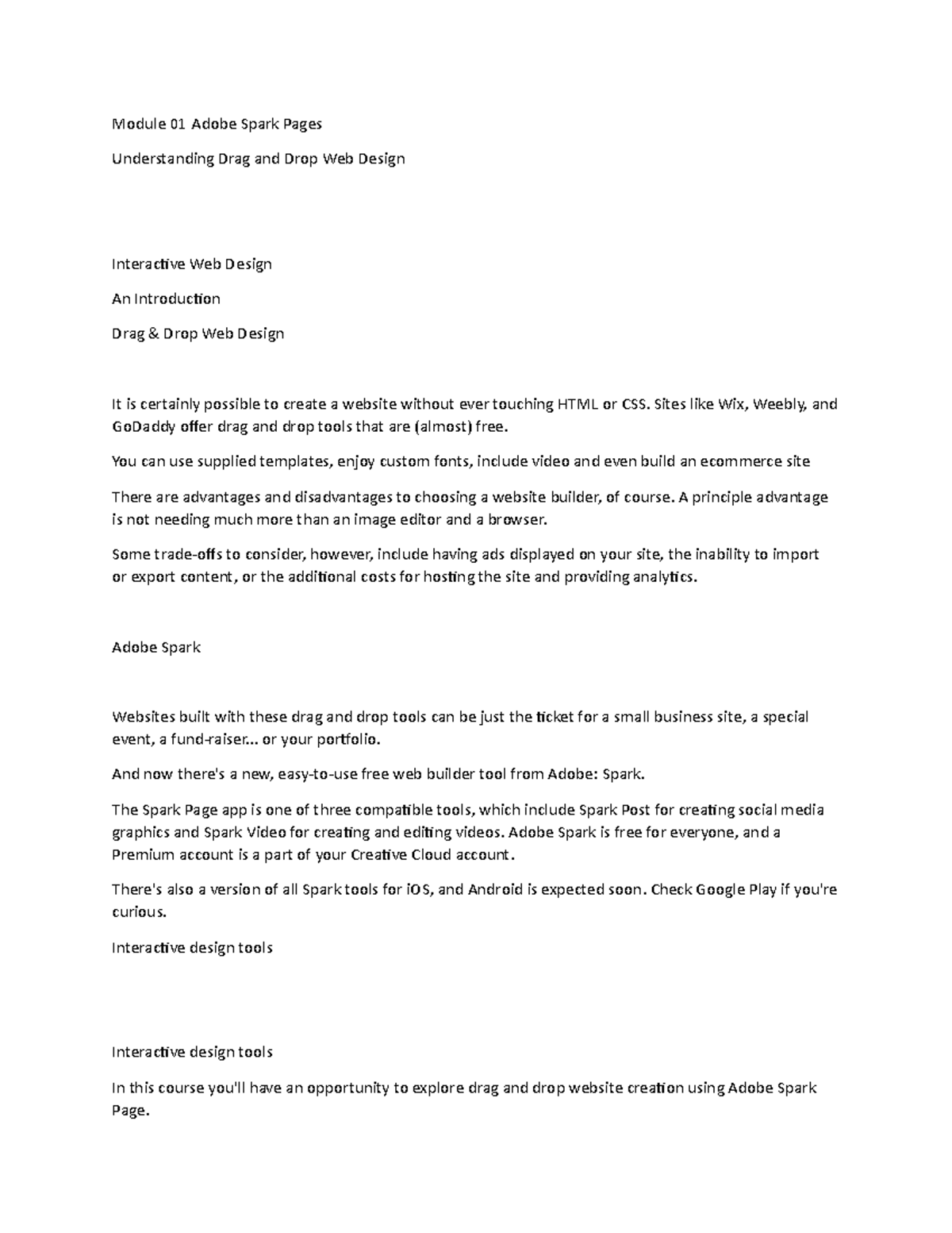 Module 01 Introduction to adobe spark - Module 01 Adobe Spark Pages ...