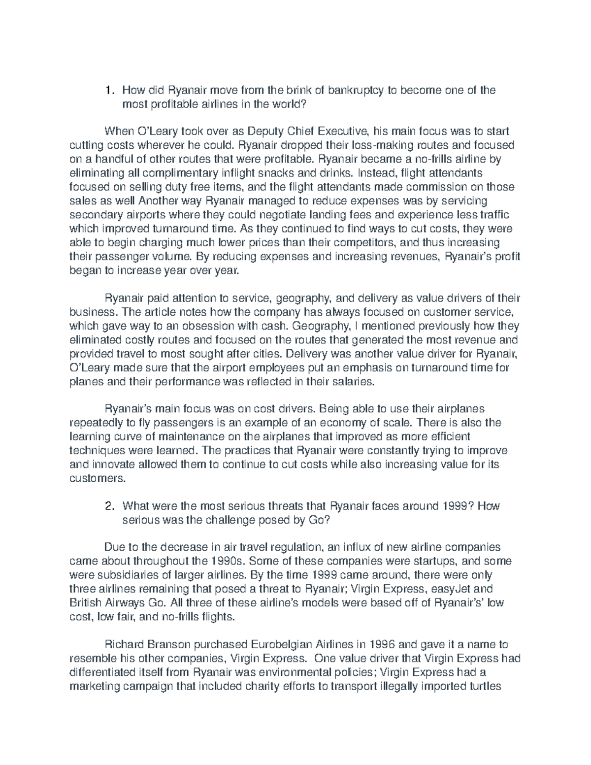 Ryanair Case - How did Ryanair move from the brink of bankruptcy to ...