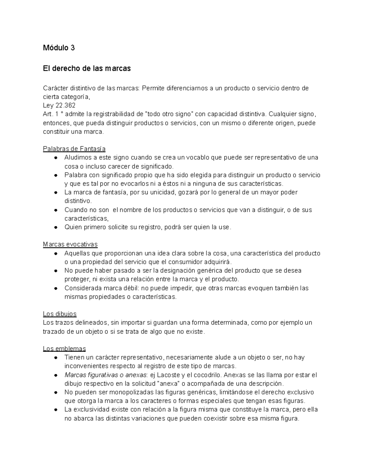 Legislación 2do parcial - Módulo 3 El derecho de las marcas Carácter ...