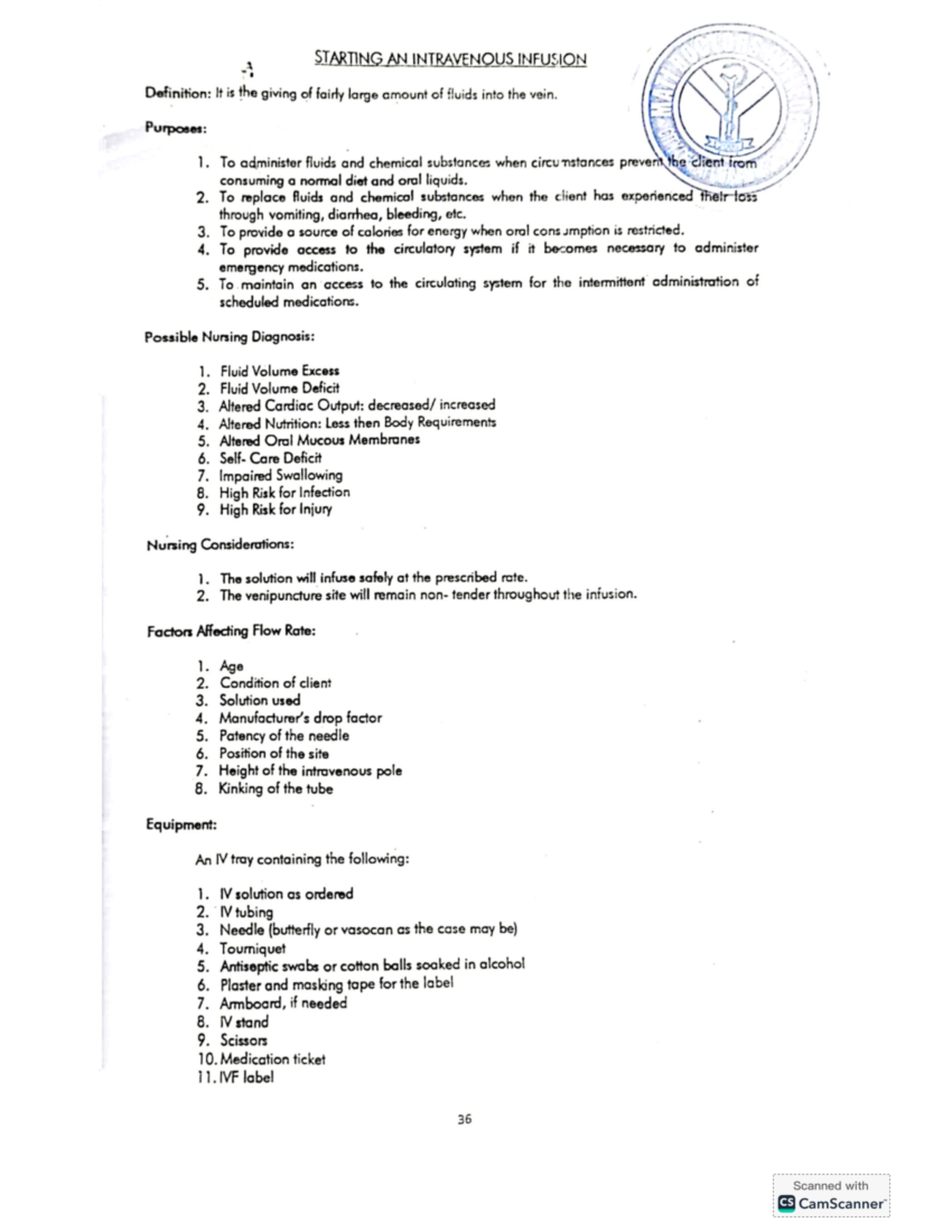 Practice notes for BSN - STARTING AN INTRAVENOUS INFUSION Definition ...