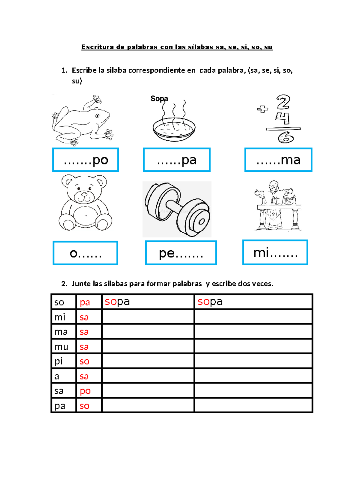 Ficha - Escribe CON SA - SE- SI - Humanidades - Escritura de palabras ...