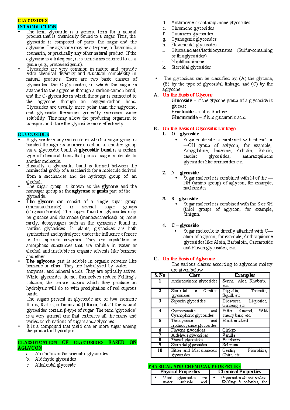 Glycosides Notes - This would be a big help to all students ...