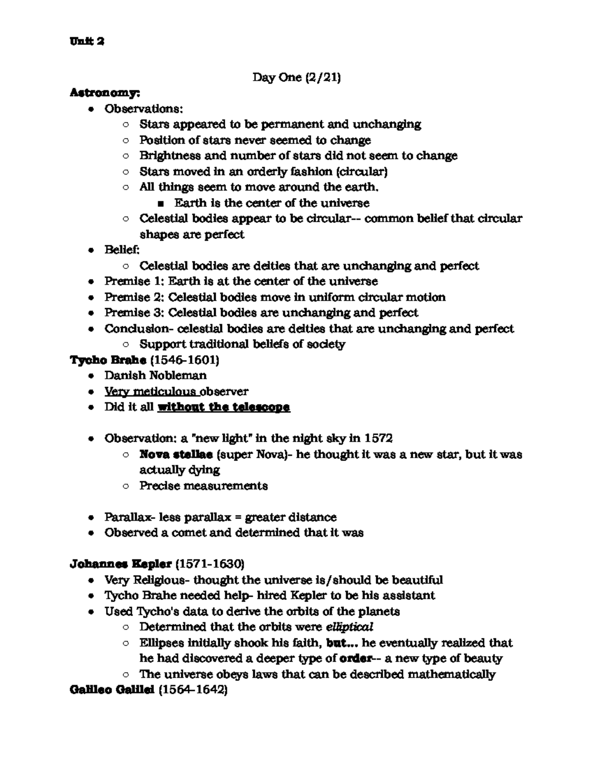 Unit 2 Notes - Day One (2/21) Astronomy: Observations: Stars appeared ...