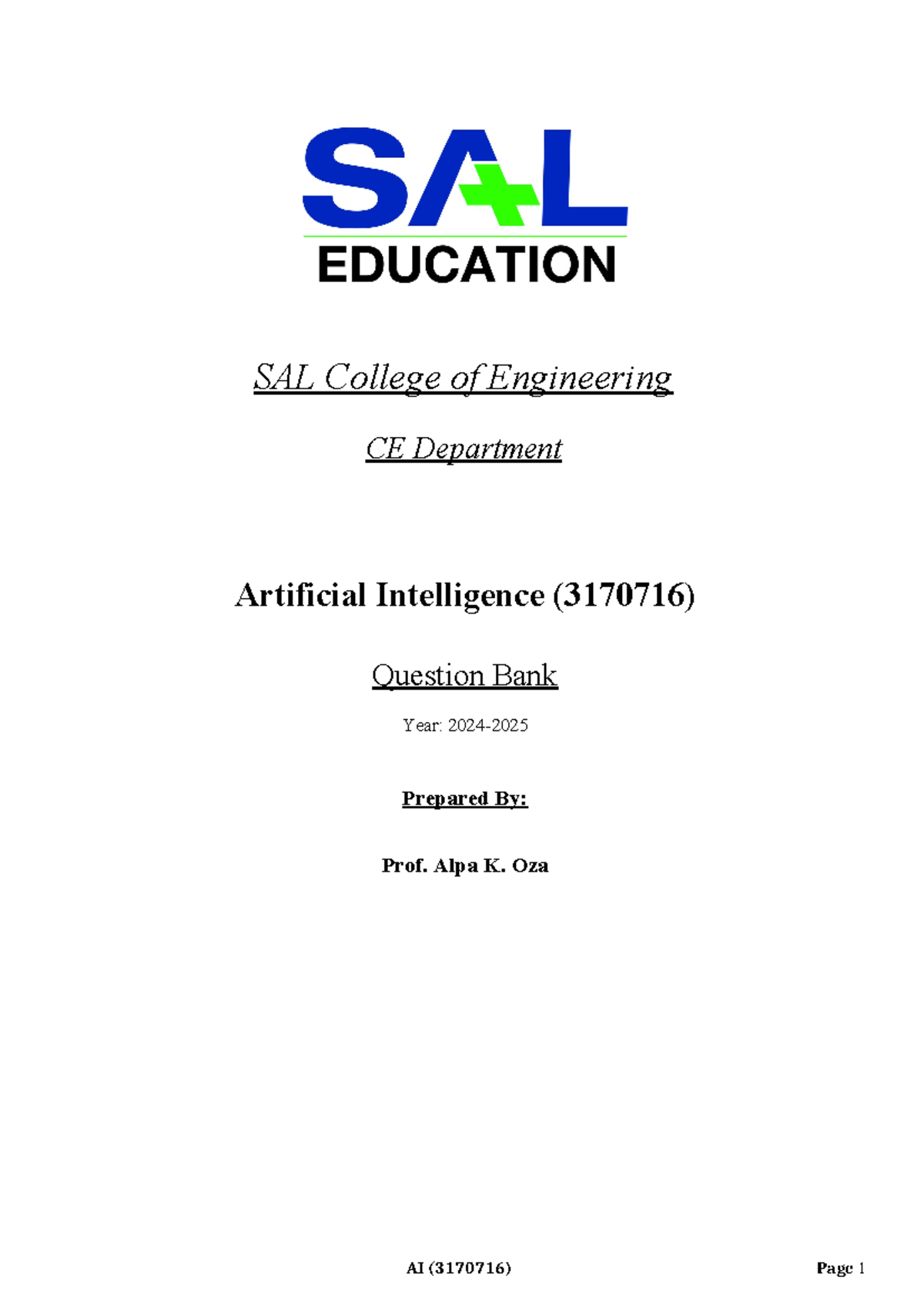 5. AI Question Bank - Imp - SAL College of Engineering CE Department Artificial Intelligence ...