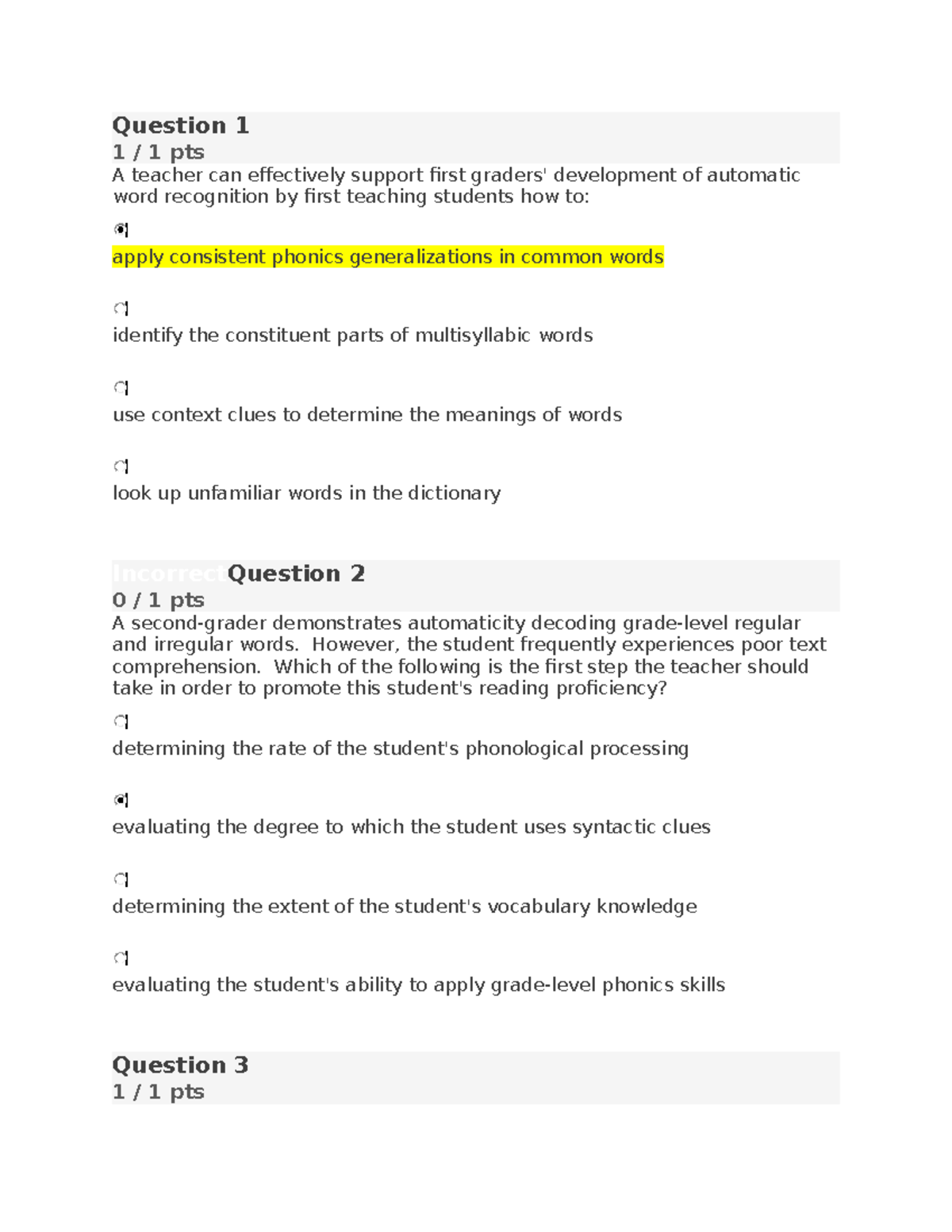 Quiz 2 - Quiz 2 - Question 1 1 / 1 pts A teacher can effectively ...