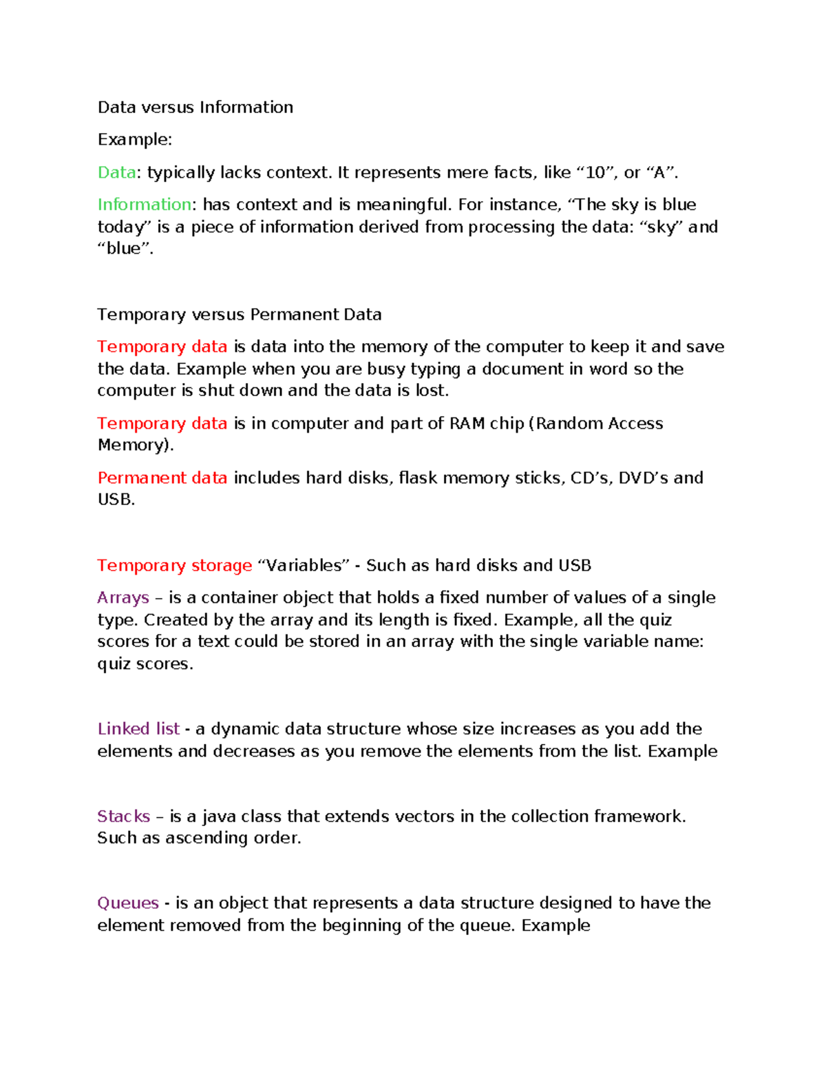 Introduction to data-Unit 1 - Data versus Information Example: Data ...