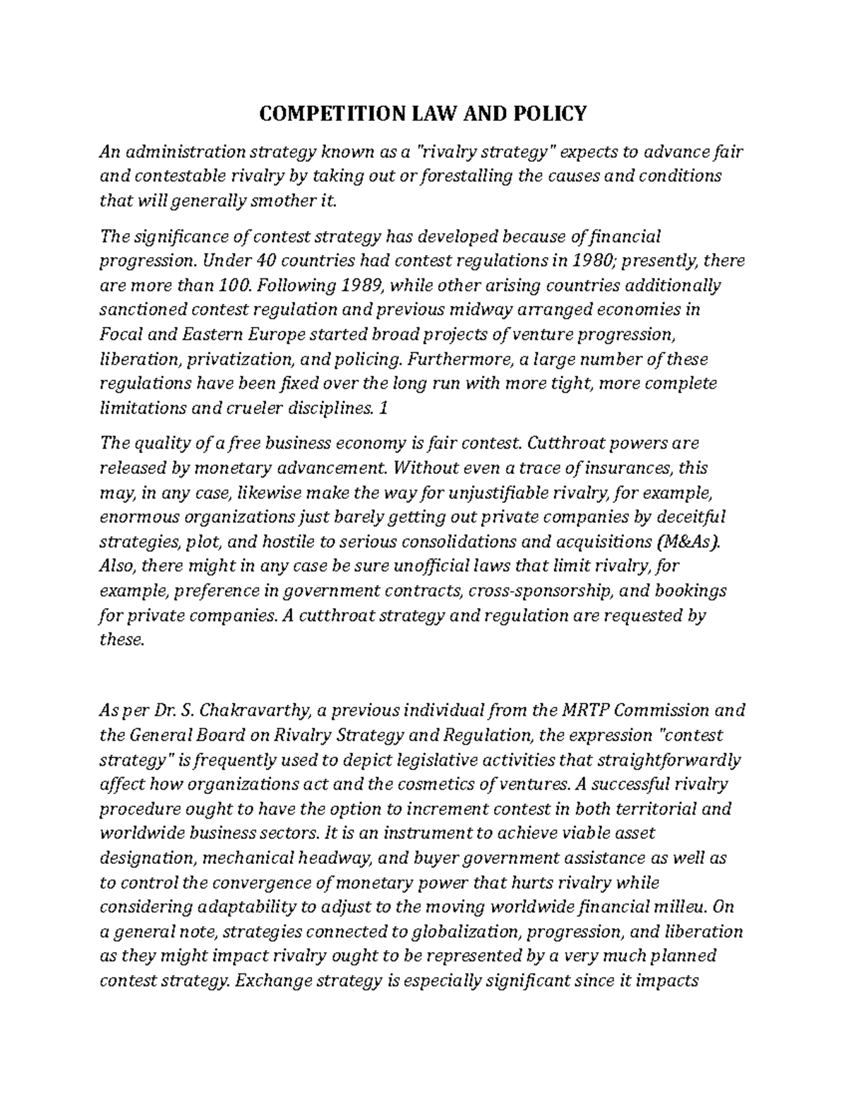 Competition LAW AND Policy - COMPETITION LAW AND POLICY An ...