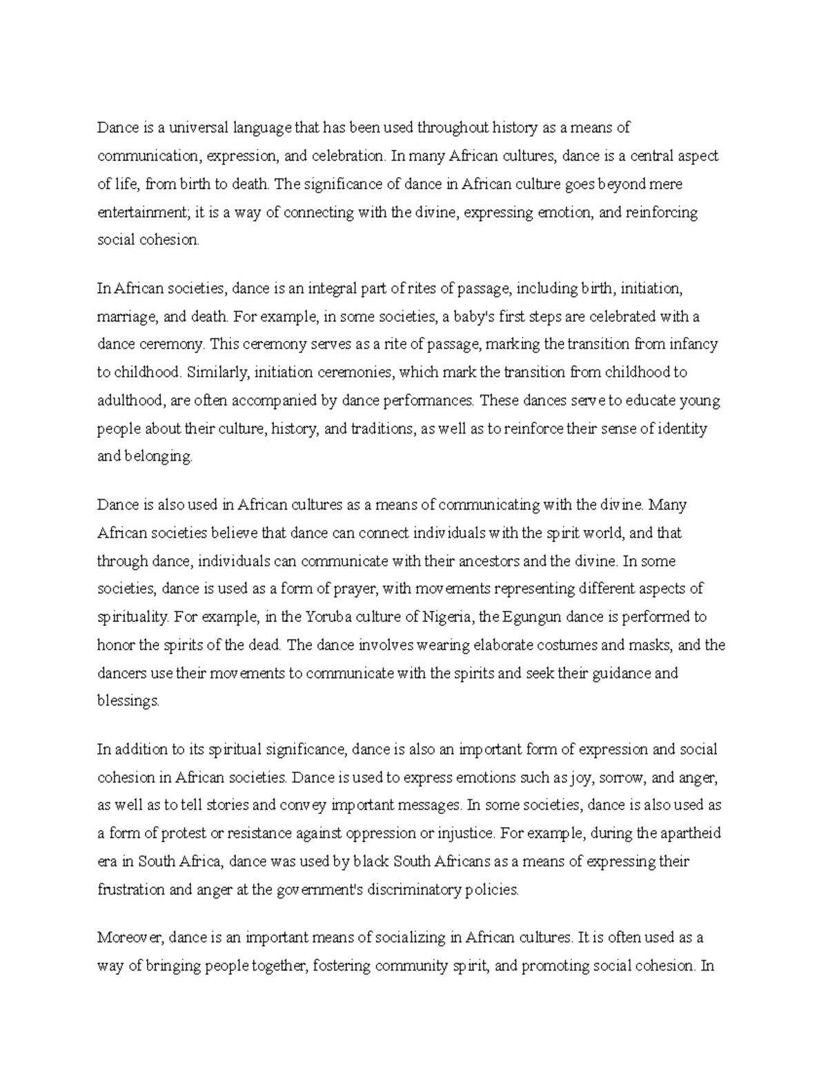 Title The Significance of Dance in African Culture - Dance is a ...