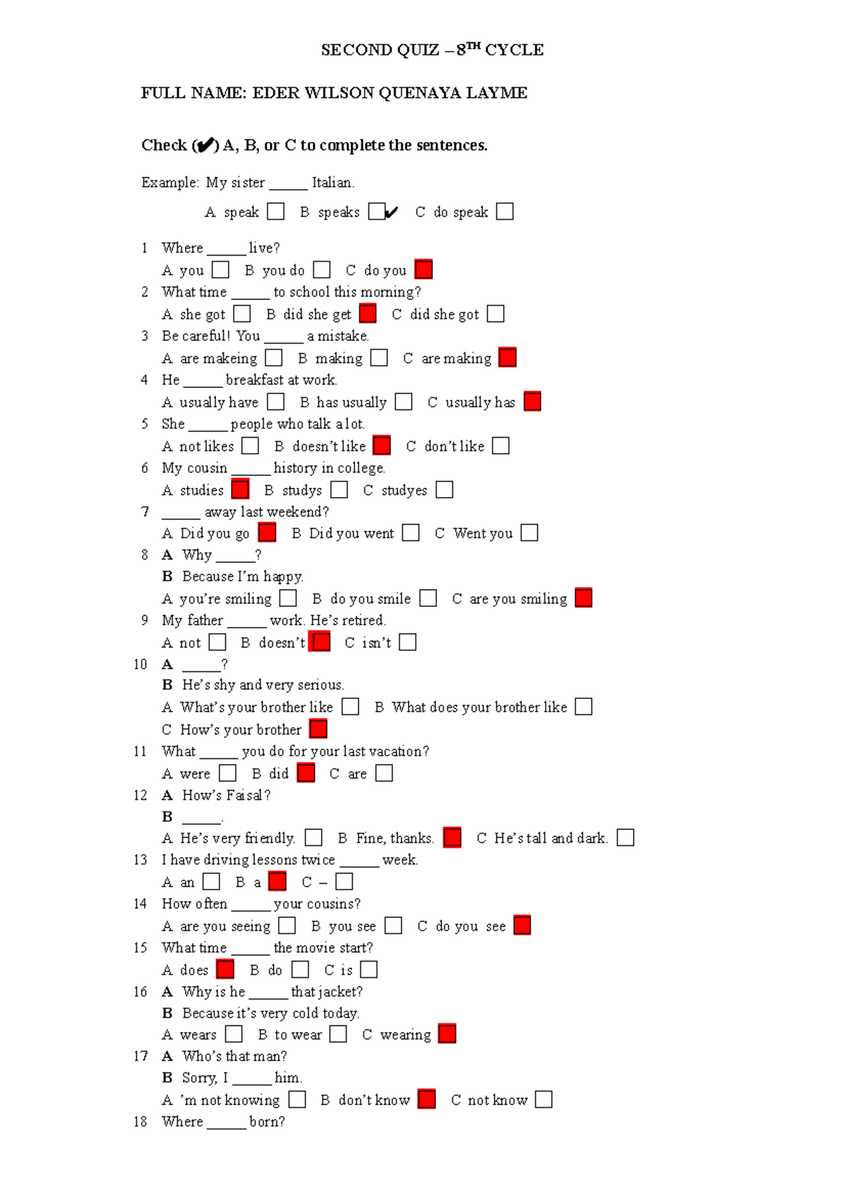 EDER Quenaya Second QUIZ - 8TH Cycle Intensivo - SECOND QUIZ – 8TH ...