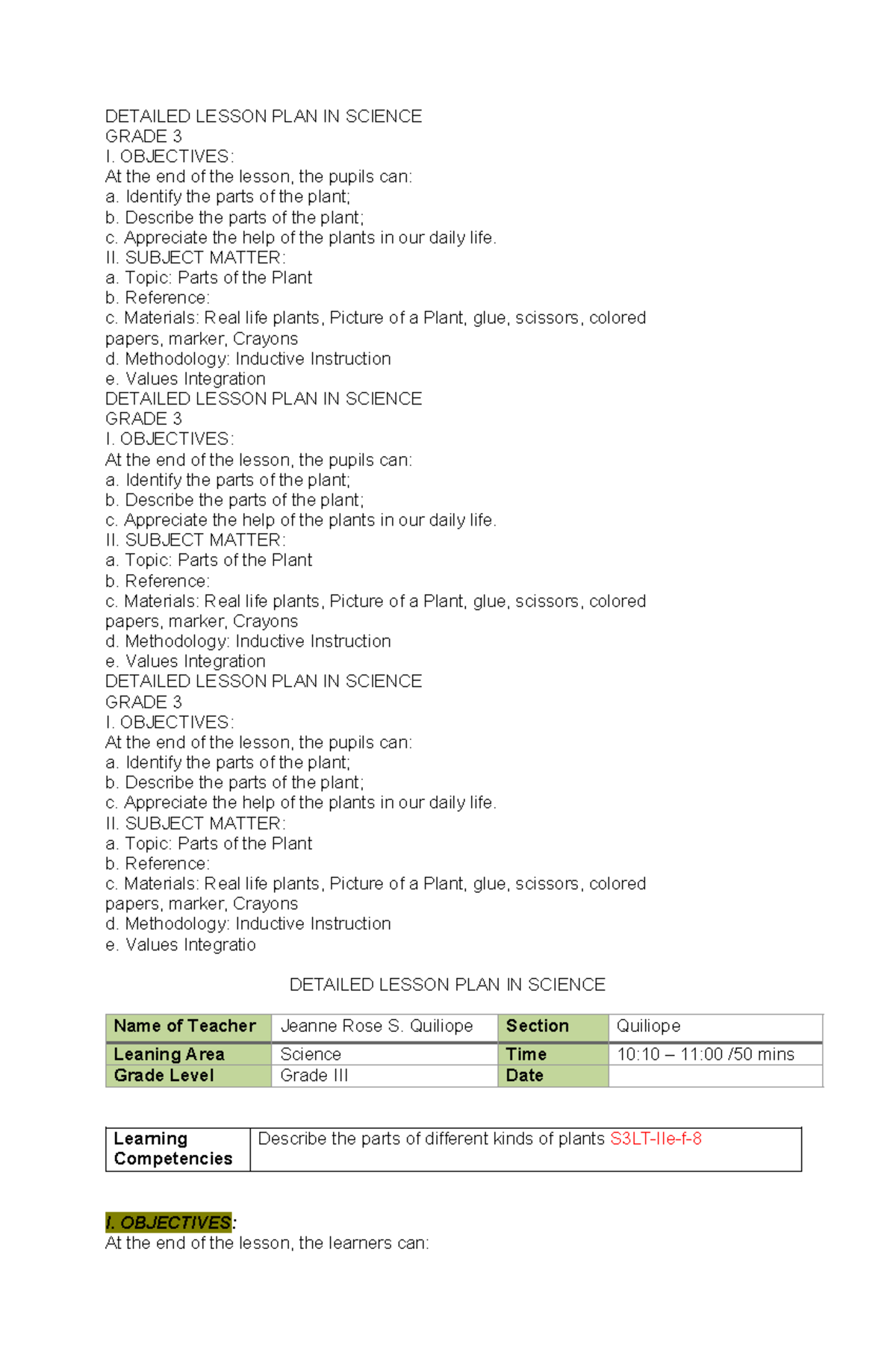 Detailed Lesson PLAN IN Science - DETAILED LESSON PLAN IN SCIENCE GRADE ...