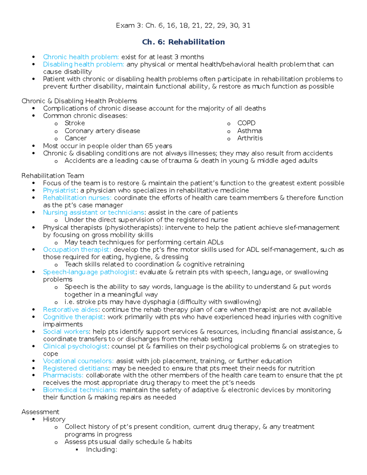 Exam 3 Review - N/A - Exam 3: Ch. 6, 16, 18, 21, 22, 29, 30, 31 Ch. 6 ...
