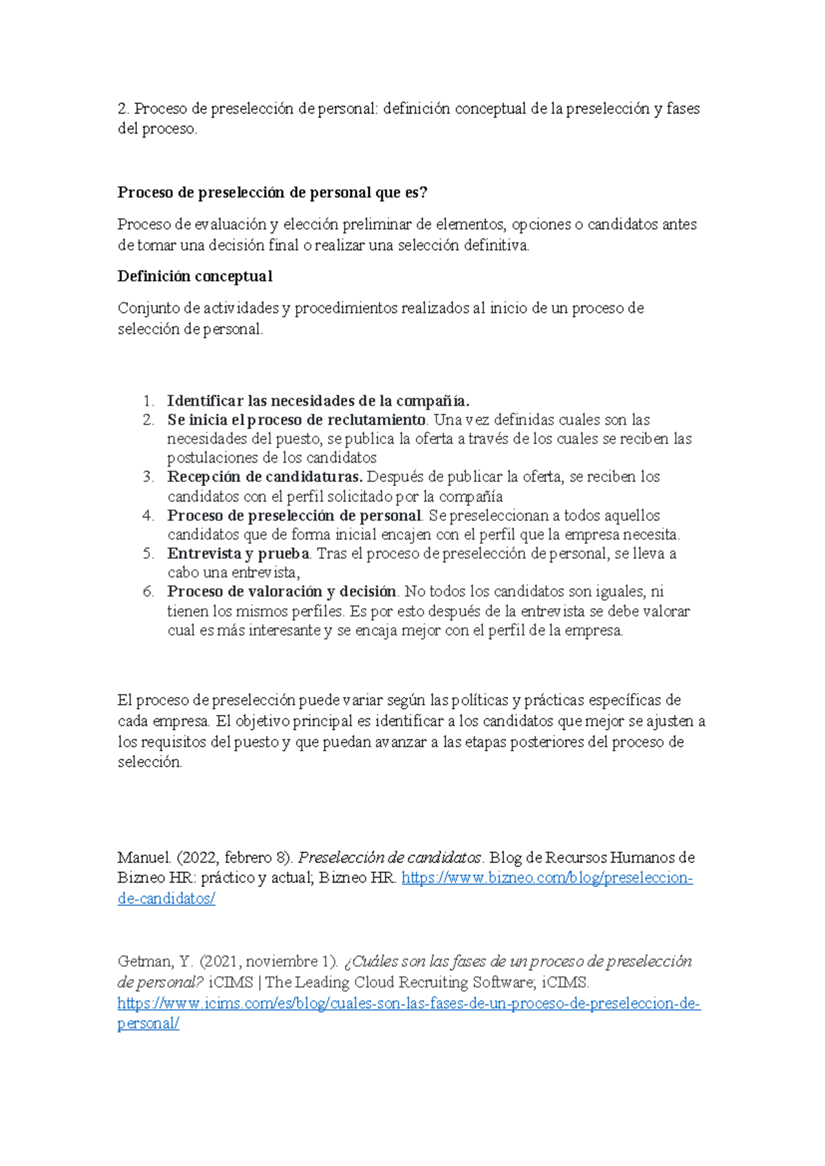 Proceso DE Preseleccion - Proceso de preselección de personal ...