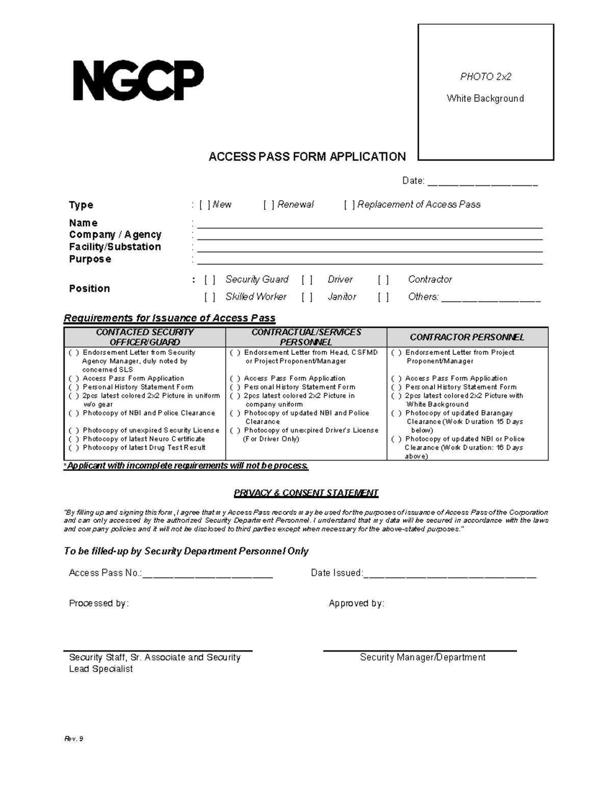 2021 Access PASS FORM Application - ACCESS PASS FORM APPLICATION Date