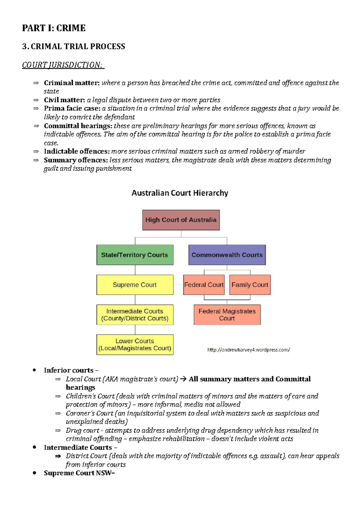 Criminal trial process - PART I: CRIME 3. CRIMAL TRIAL PROCESS COURT ...