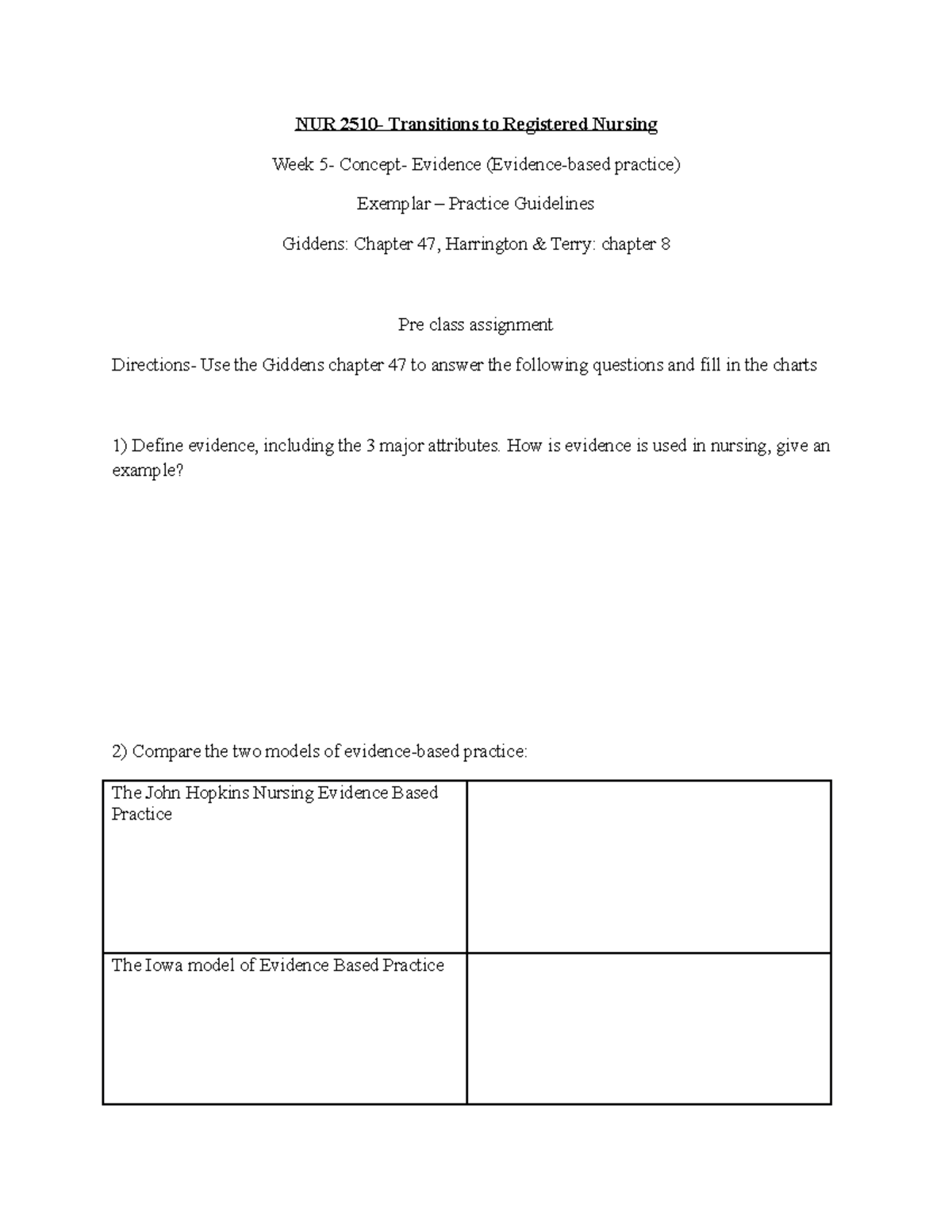 Transitions to RN - Week 5 Pre-Class Assignment - revised - NUR 2510- Transitions to Registered ...