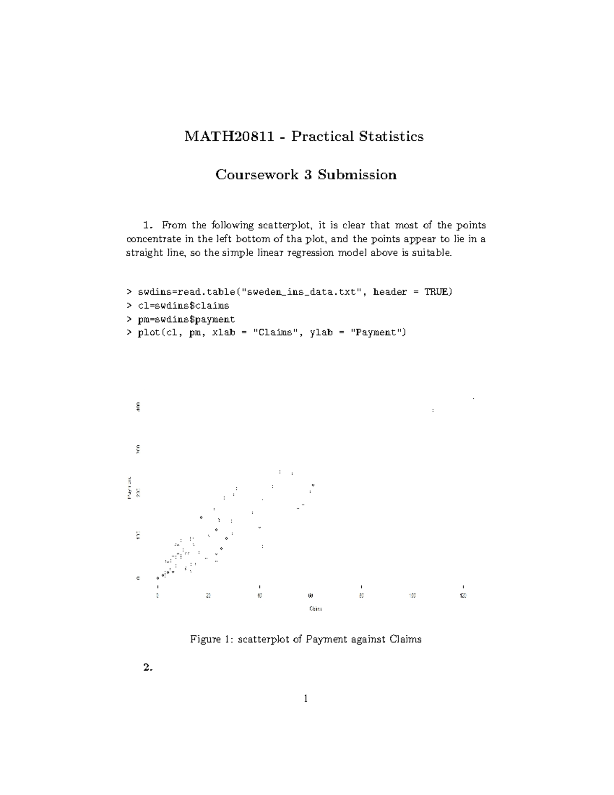 Coursework 3 - MATH20811 - Practical Statistics Coursework 3 Submission ...