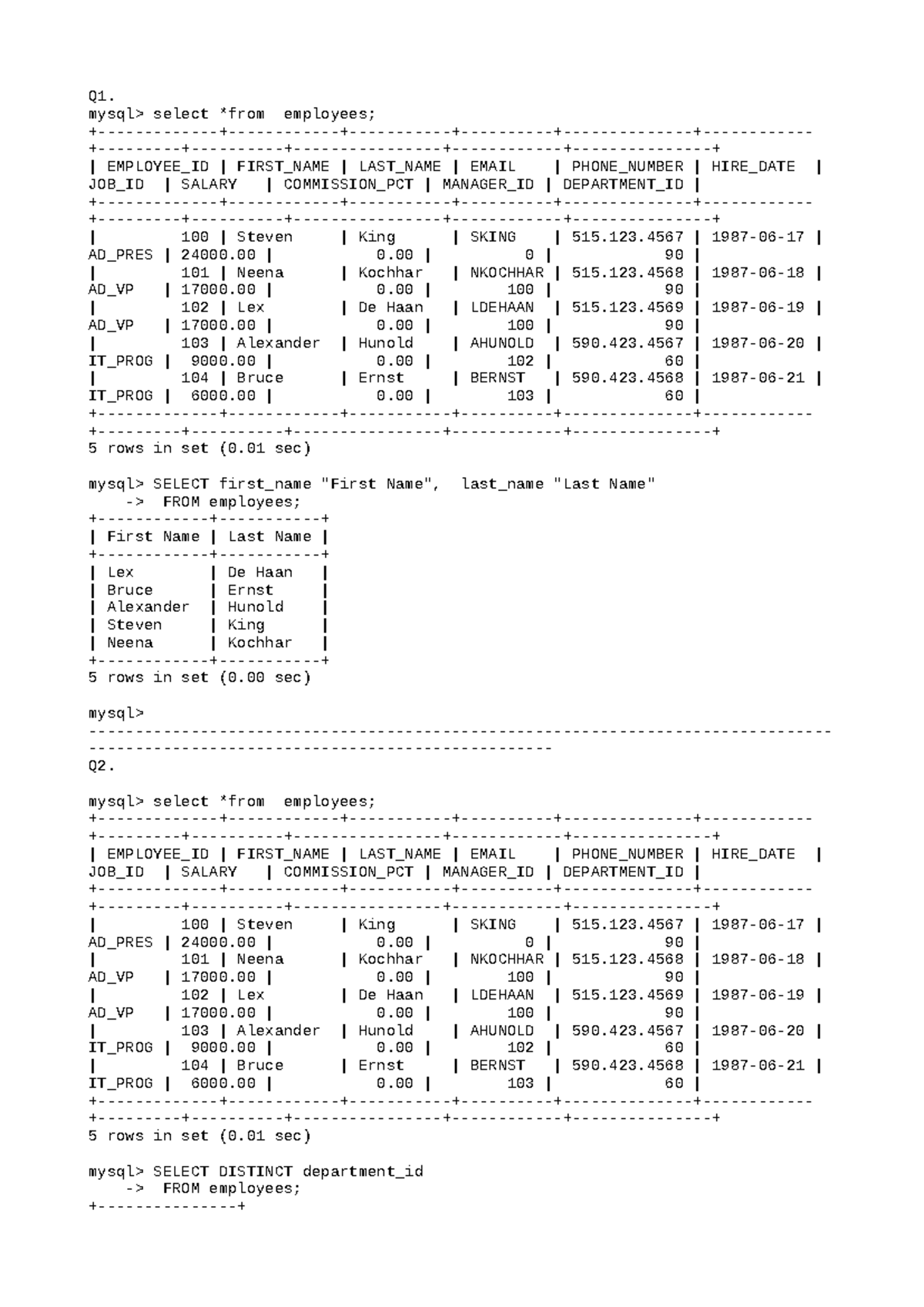 My Sql Assignment 3 Basic Select Dql Q1 Mysql Select From