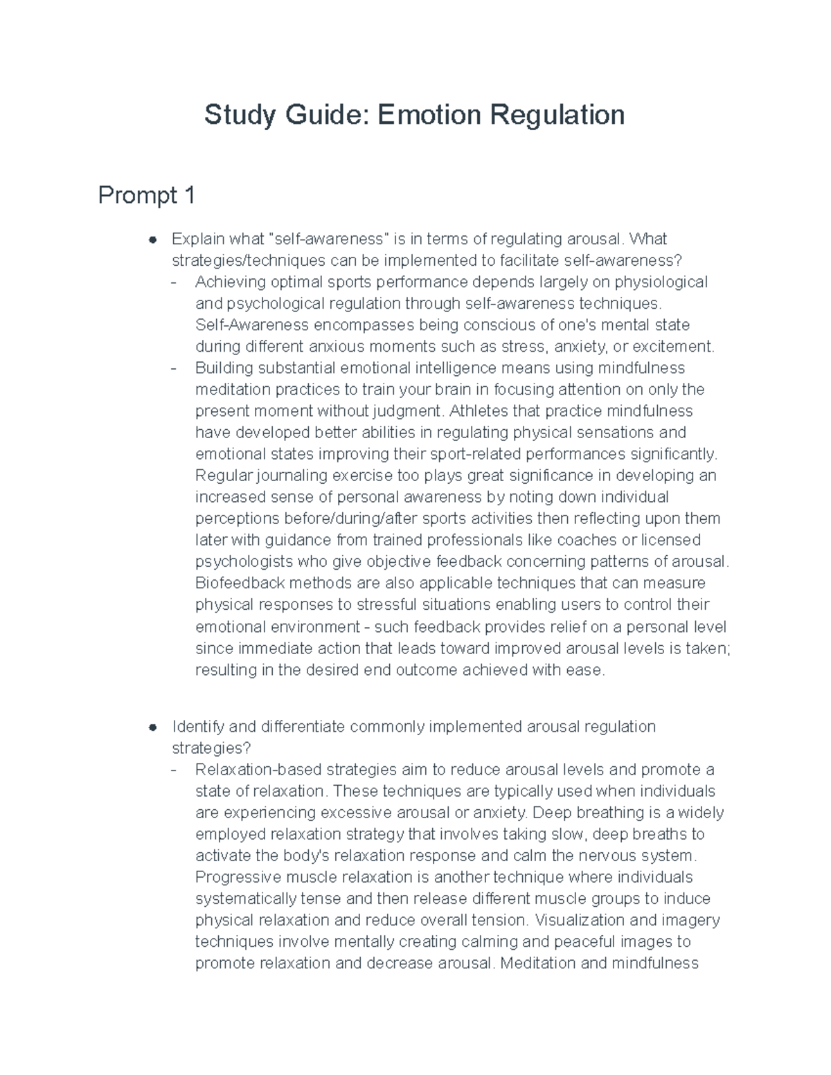Study Guide Emotion Regulation - Study Guide: Emotion Regulation Prompt ...