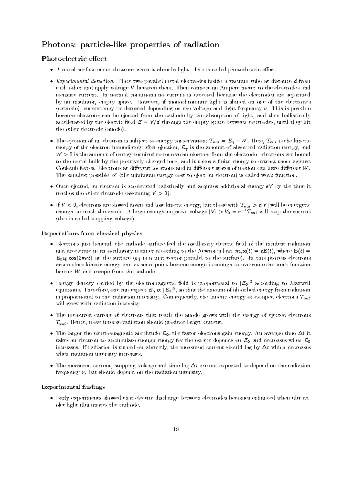 Photons - This is alled photoele tri t. Experimental dete tion. Pla e ...