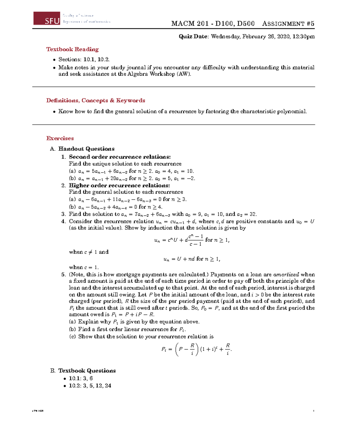201a5 - macm 201 assignement - MACM 201 - D100, D500 ASSIGNMENT# Quiz ...
