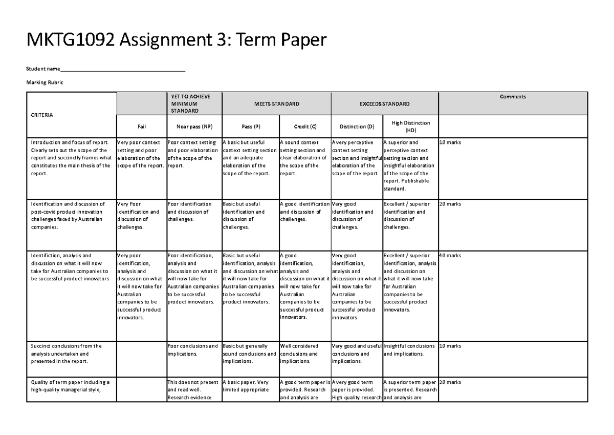 MKTG1092 Term Paper Rubric 2022 MKTG1092 Assignment 3 Term Paper mktg1092-term-paper-rubric-2022-mktg1092-assignment-3-term-paper